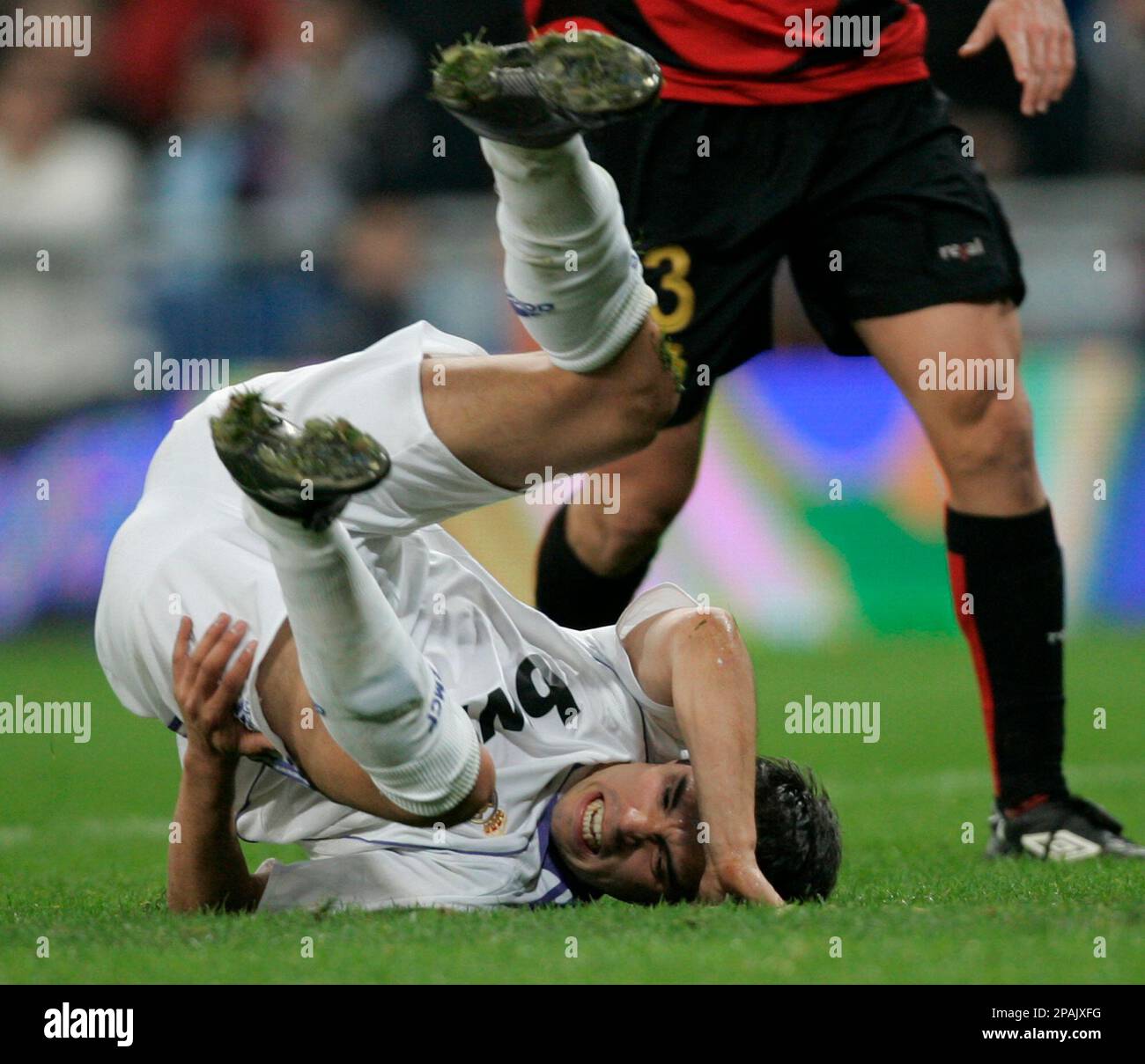 Real Madrid's Javier Saviola falls during the second leg of their Copa ...