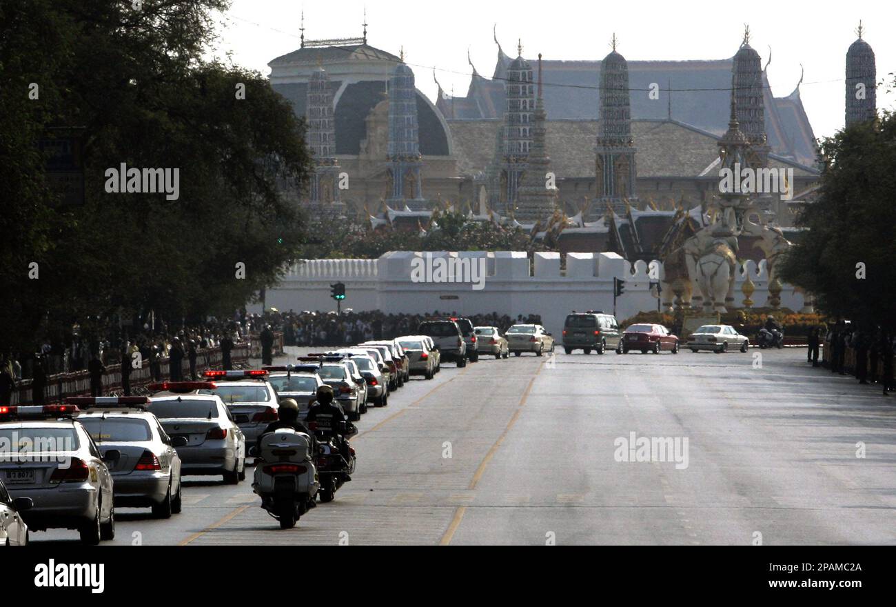 A motorcade of cars, one of which is carrying the body of Princess ...