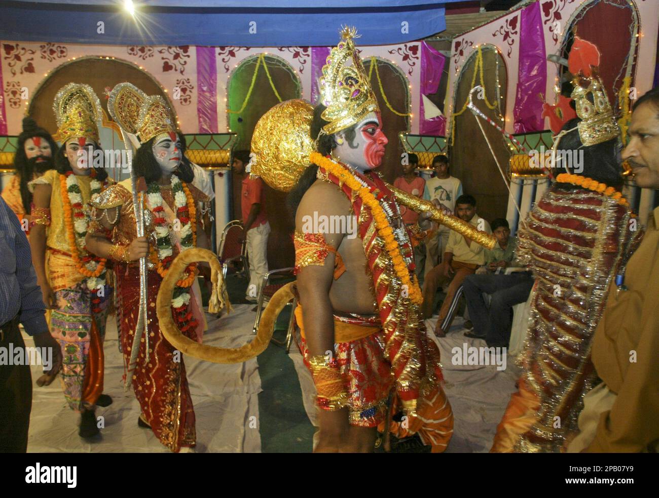 Artists look on before the final performance in a traditional Ramleela ...