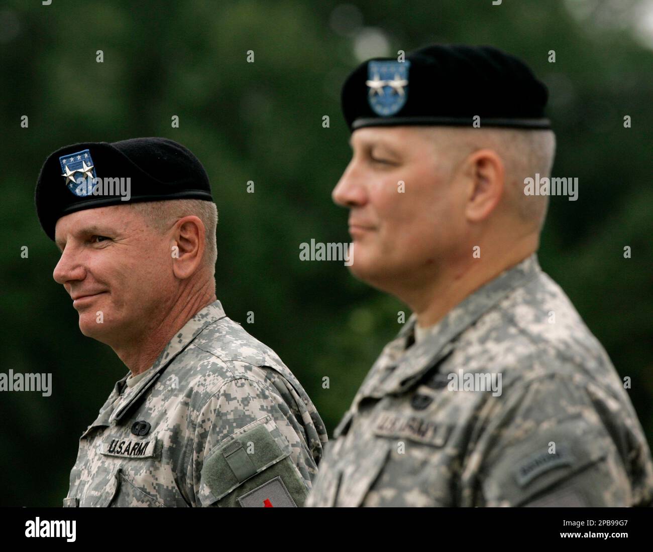 Maj. Gen. Robert Durbin, left, stands with Maj. Gen. Carter Ham during ...