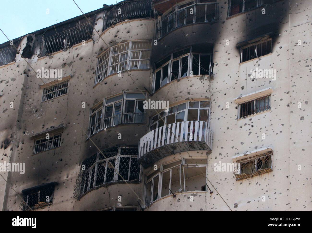 A building that were damaged the day before in heavy clashes between ...