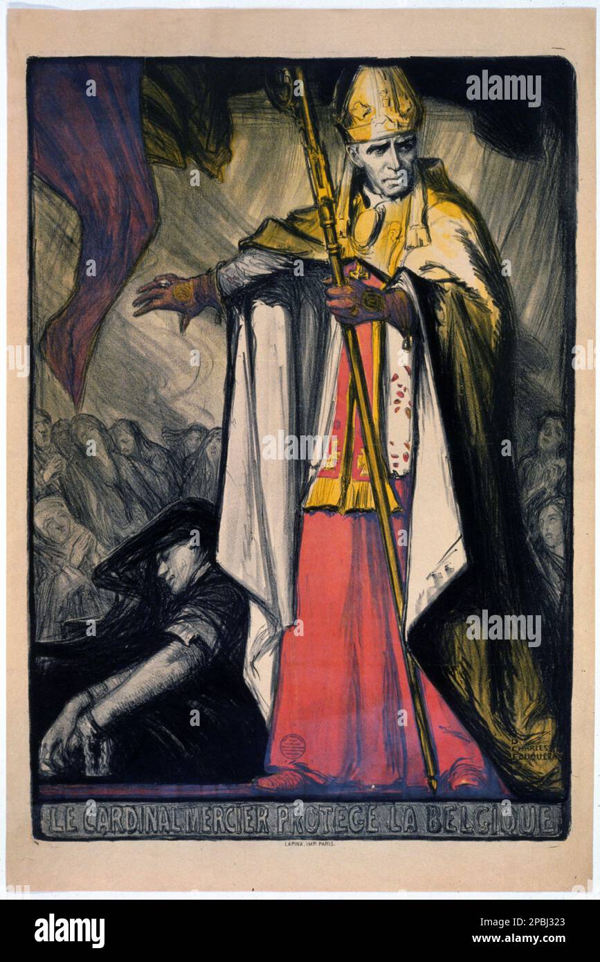 1916 , FRANCE : l'affiche militaire française du Cardinal Mercier ...