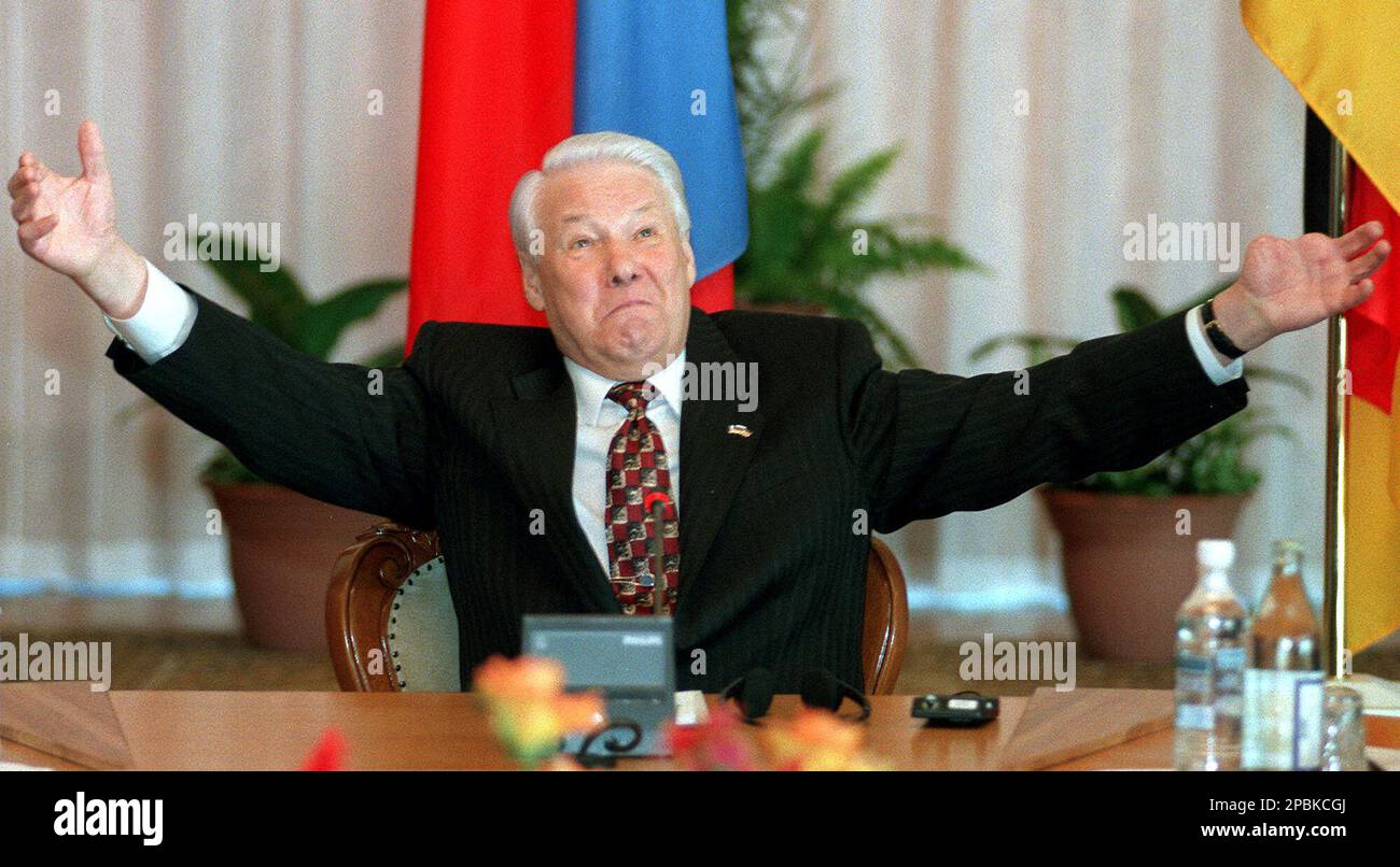 ** FILE ** Russian President Boris Yeltsin gestures while speaking to ...