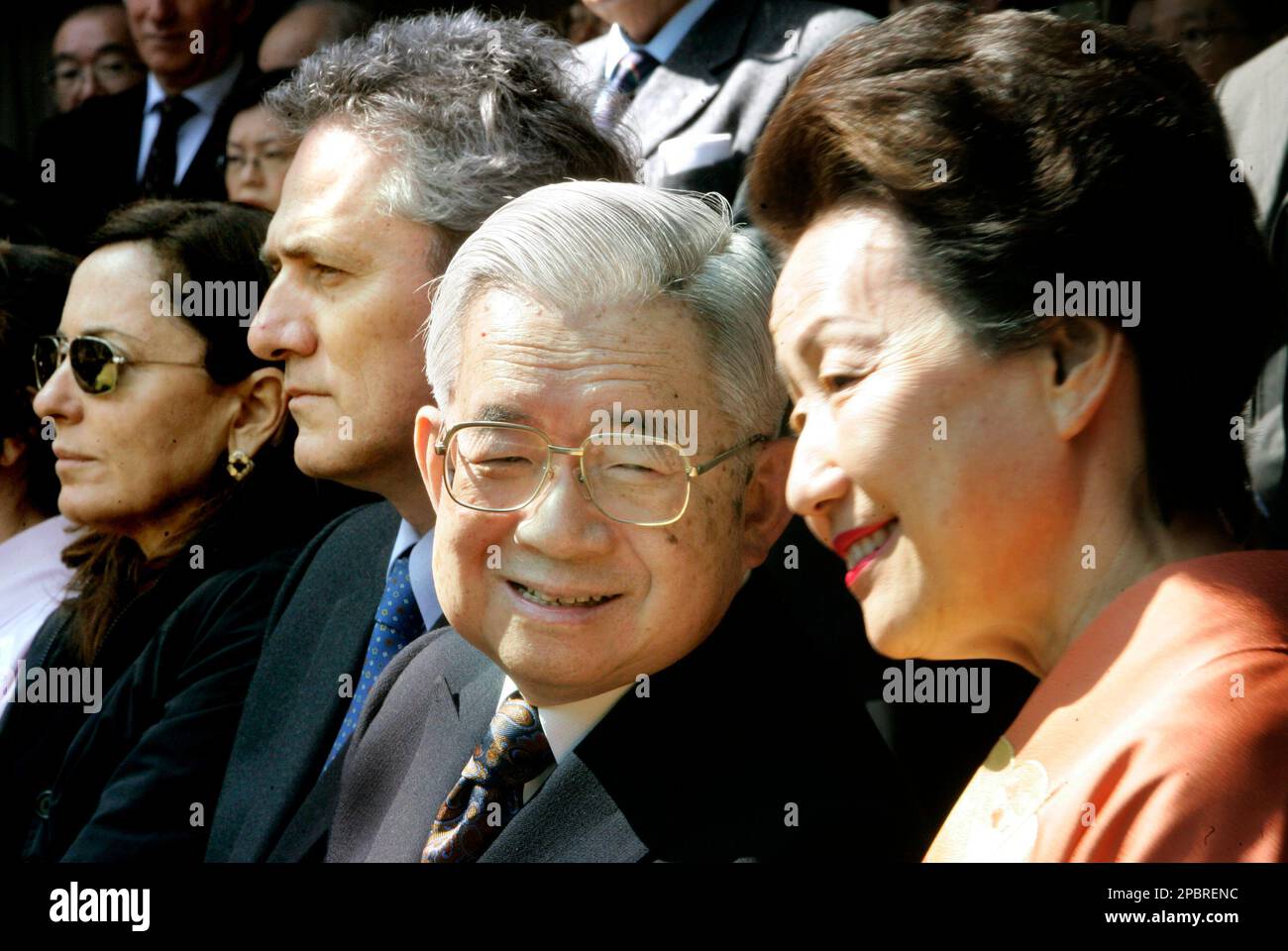 Japan's Prince Hitachi, second from right, talks to his wife Princess ...