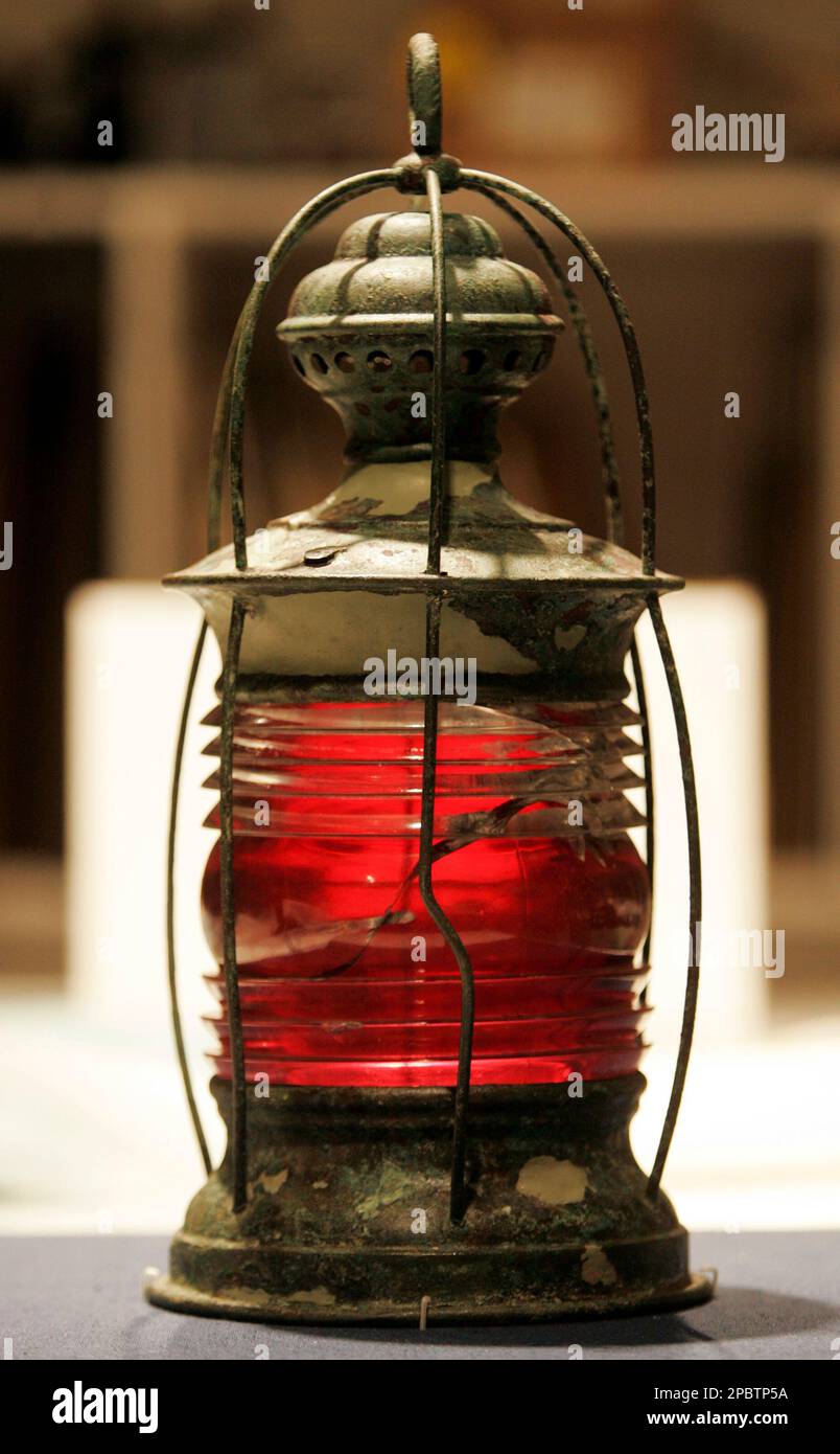 A red signal lantern that was one of the first artifacts recovered from ...