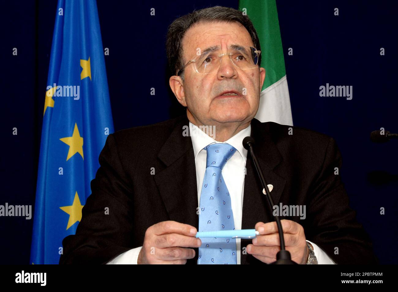 Italian Prime Minister Romano Prodi speaks with the media during an EU ...