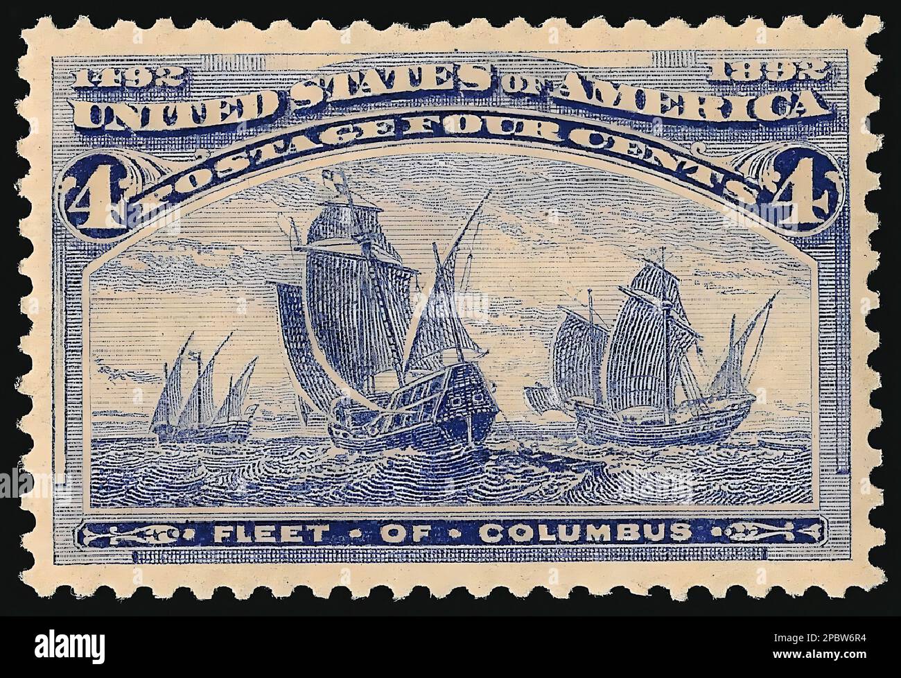 Timbre imprimé aux États-Unis, 1892, Fleet of Columbus Photo Stock - Alamy