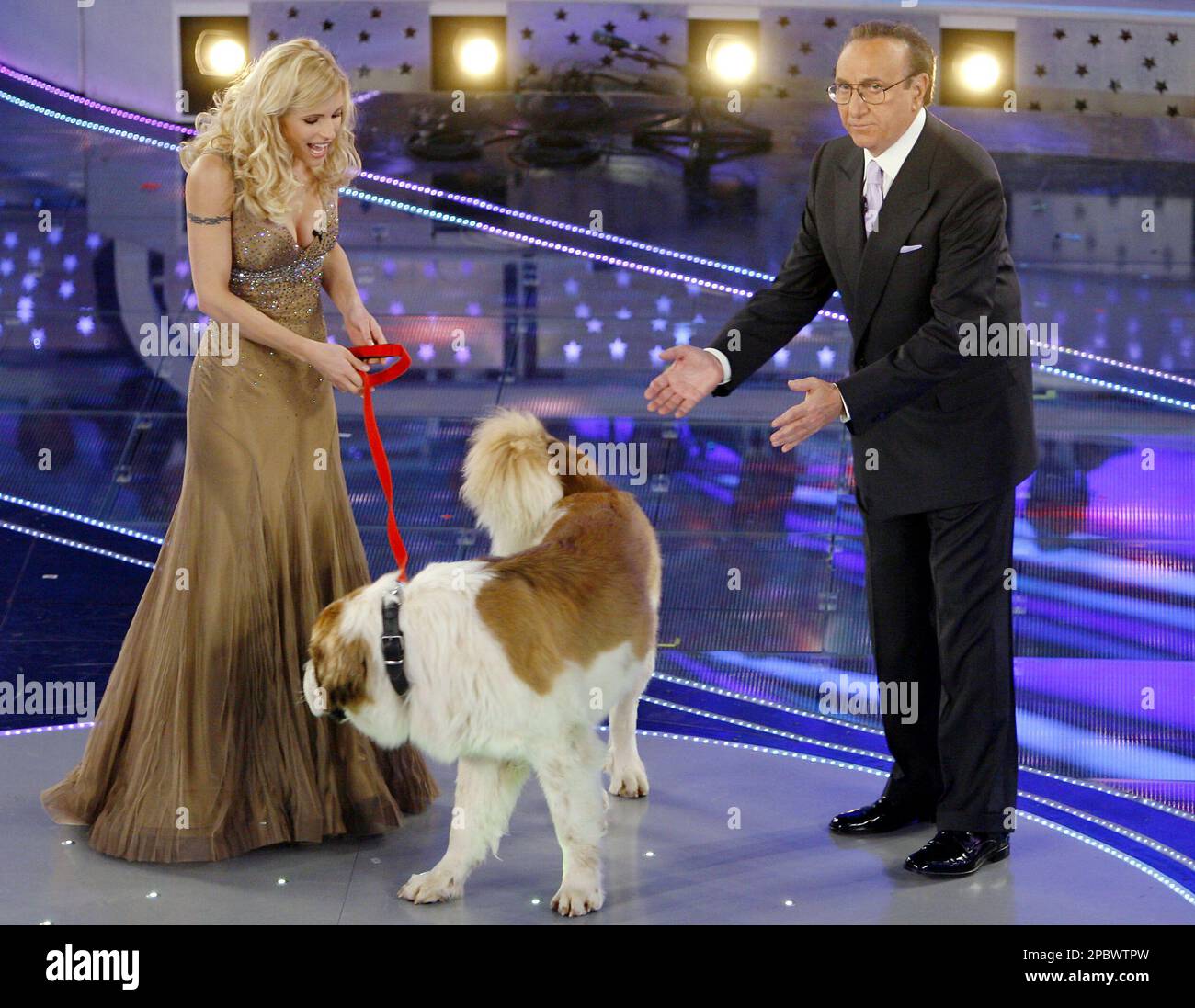 Italian television celebrities Pippo Baudo and Michelle Hunziker during ...