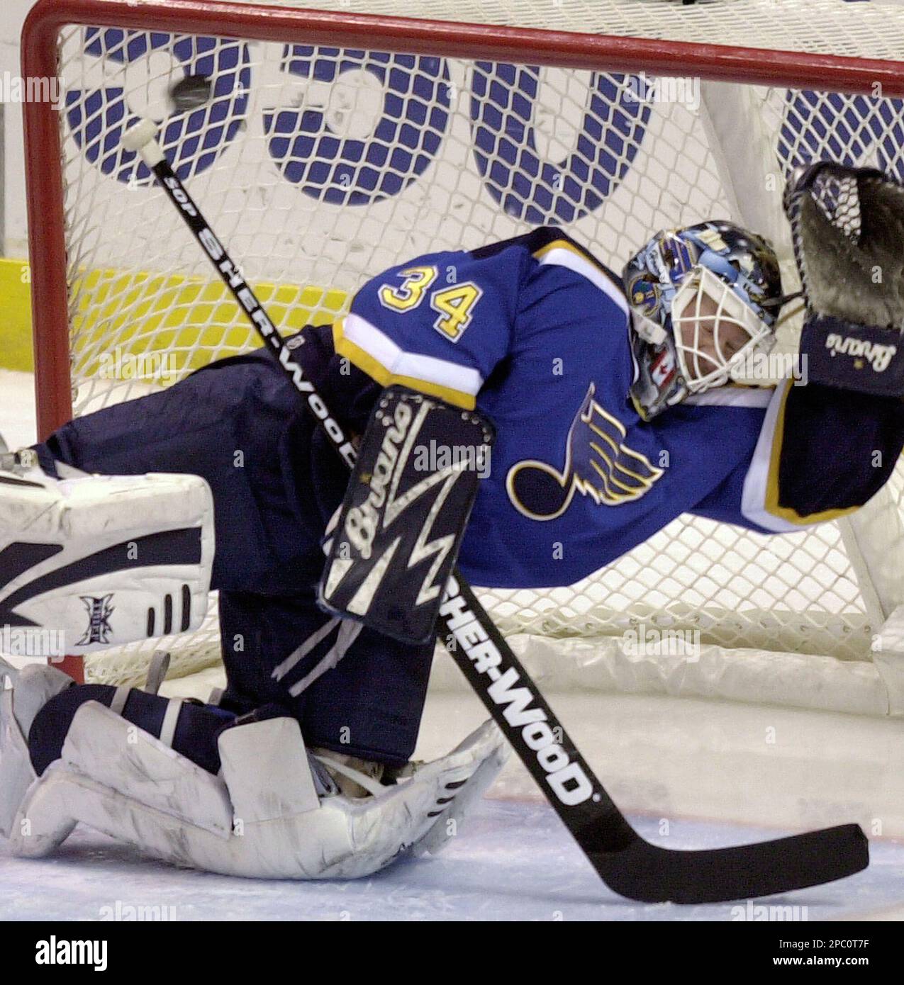 St. Louis Blues' goalie Manny Legace makes a save against the Detriot ...