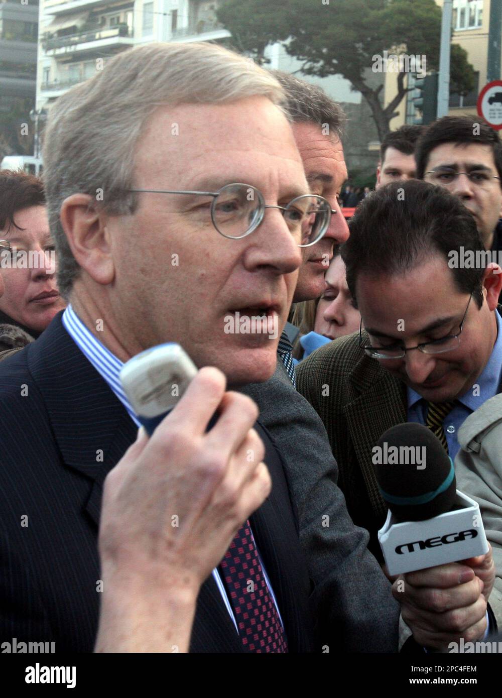 Charles Ries, U.S. Ambassador to Greece, makes statement after an ...