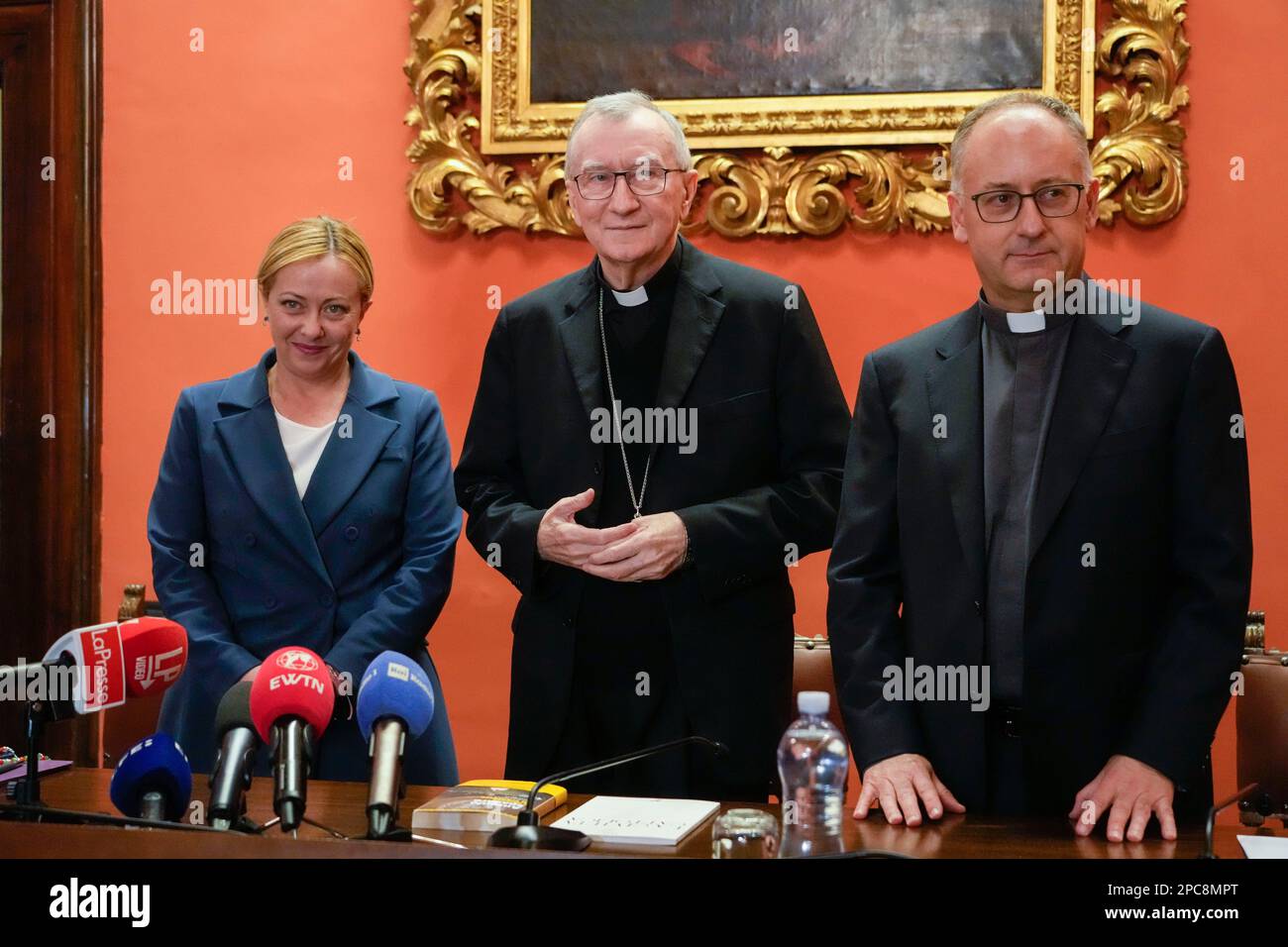 From left, Italian Premier Giorgia Meloni, Vatican Secretary of State ...