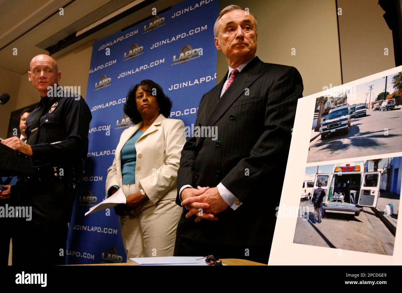 Los Angeles Police Chief William Bratton, right, council member Jan ...