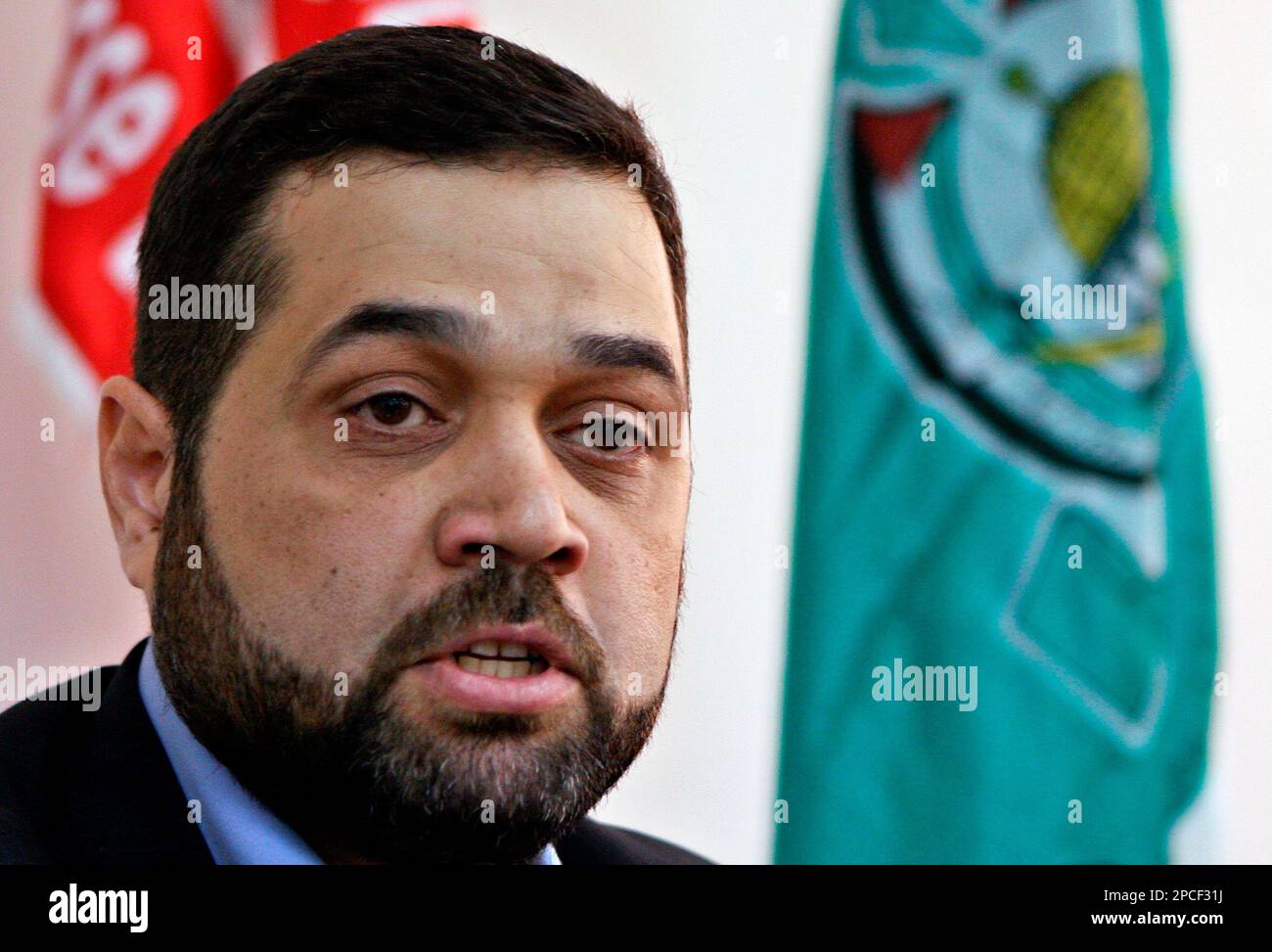 Hamas' representative in Lebanon Osama Hamdan speaks at a press ...