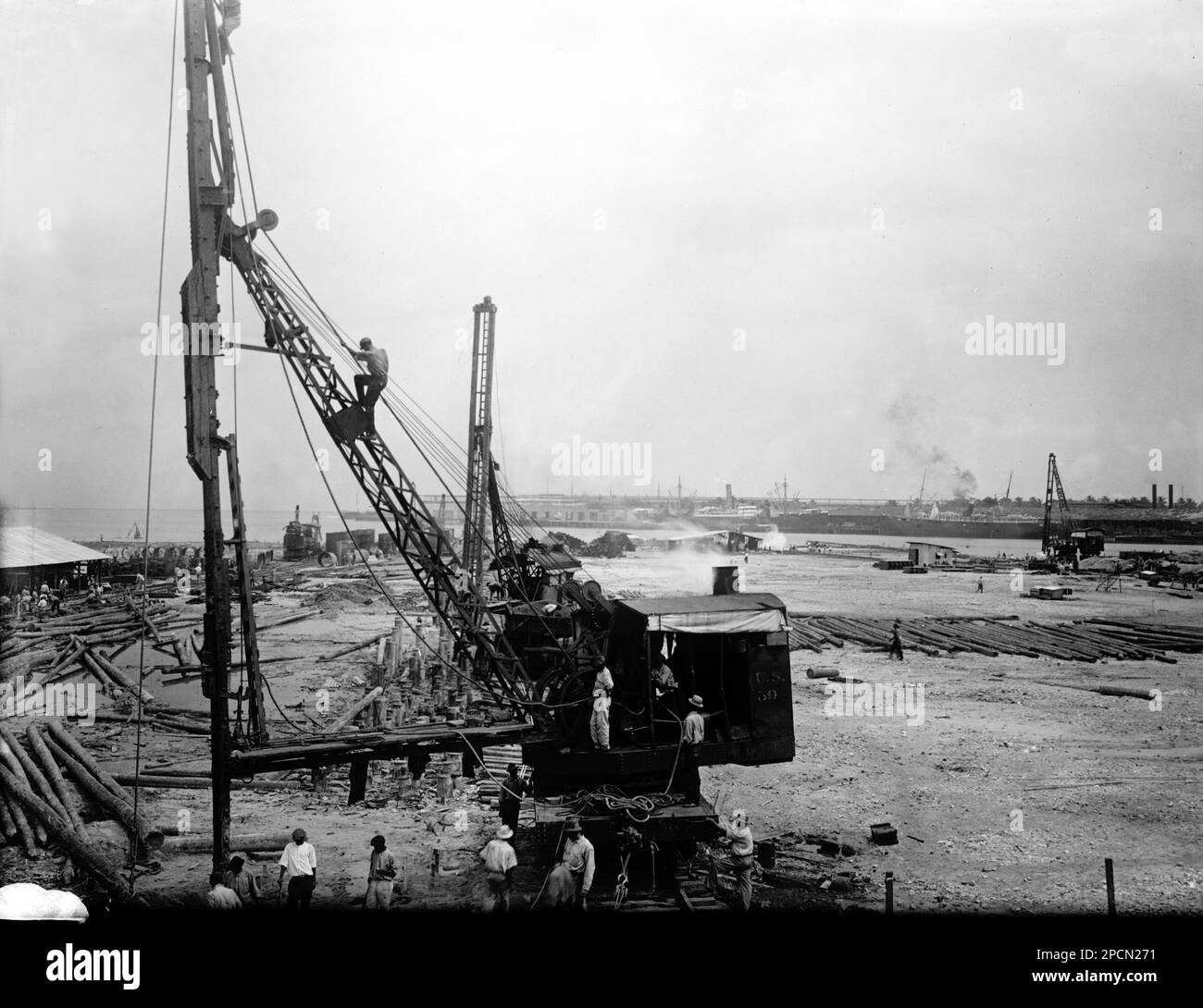 PANAMA : Construction du canal de Panama, 1908 ca , Station de ...