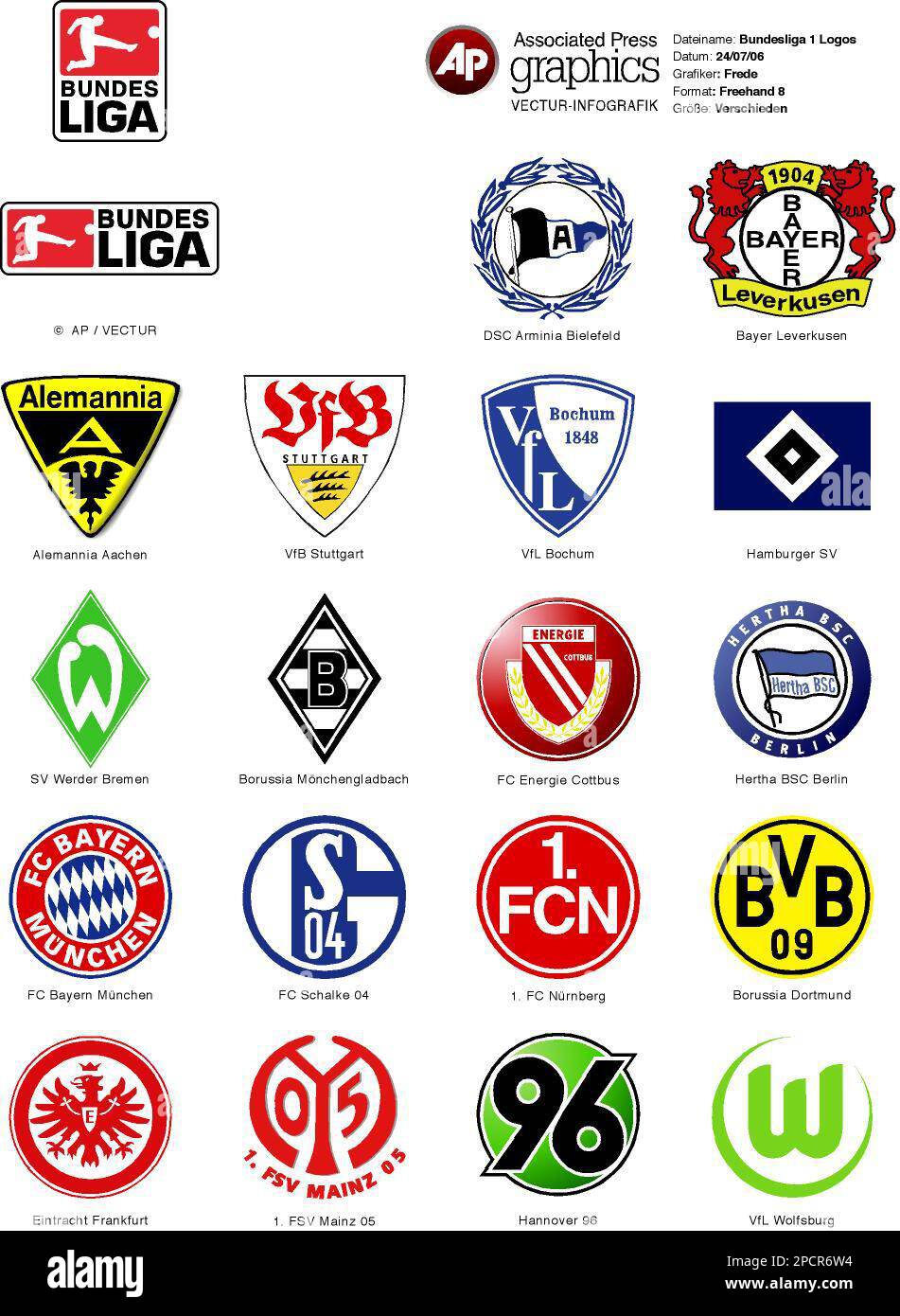 GRA105 GRAFIK BUNDESLIGA 1 LOGOS - Logos der 18 Fussballvereine der ...