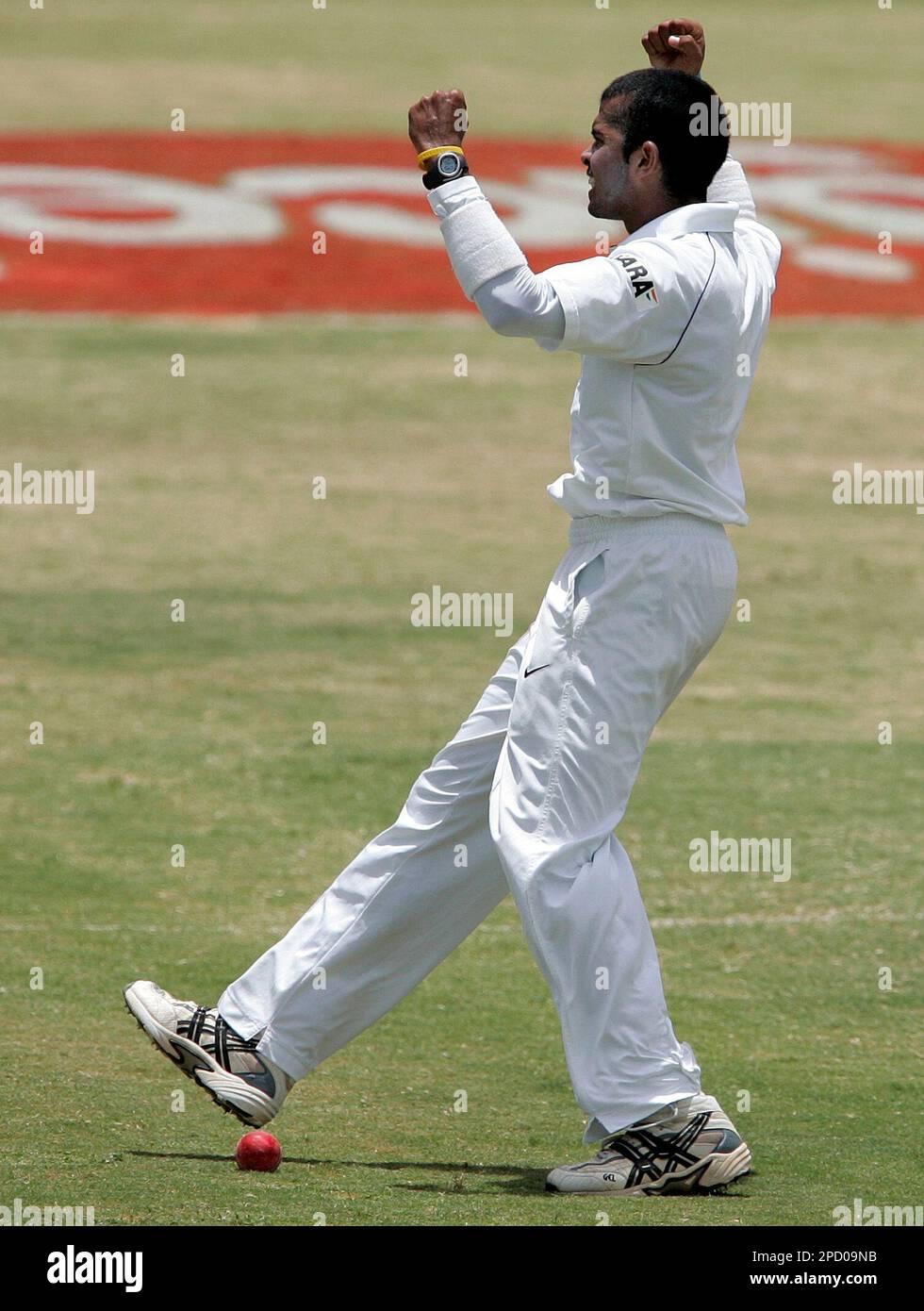 India's fast bowler Shanthakumaran Sreesanth celebrates the dismissal ...