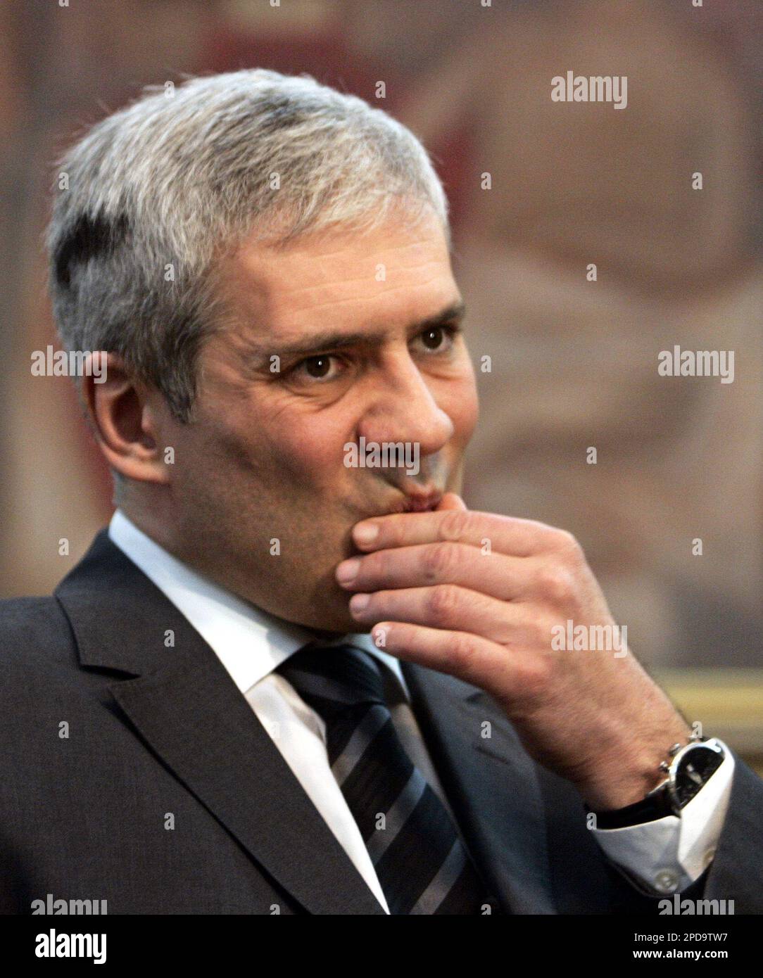 Serbia's President Boris Tadic gestures during an interview with The ...