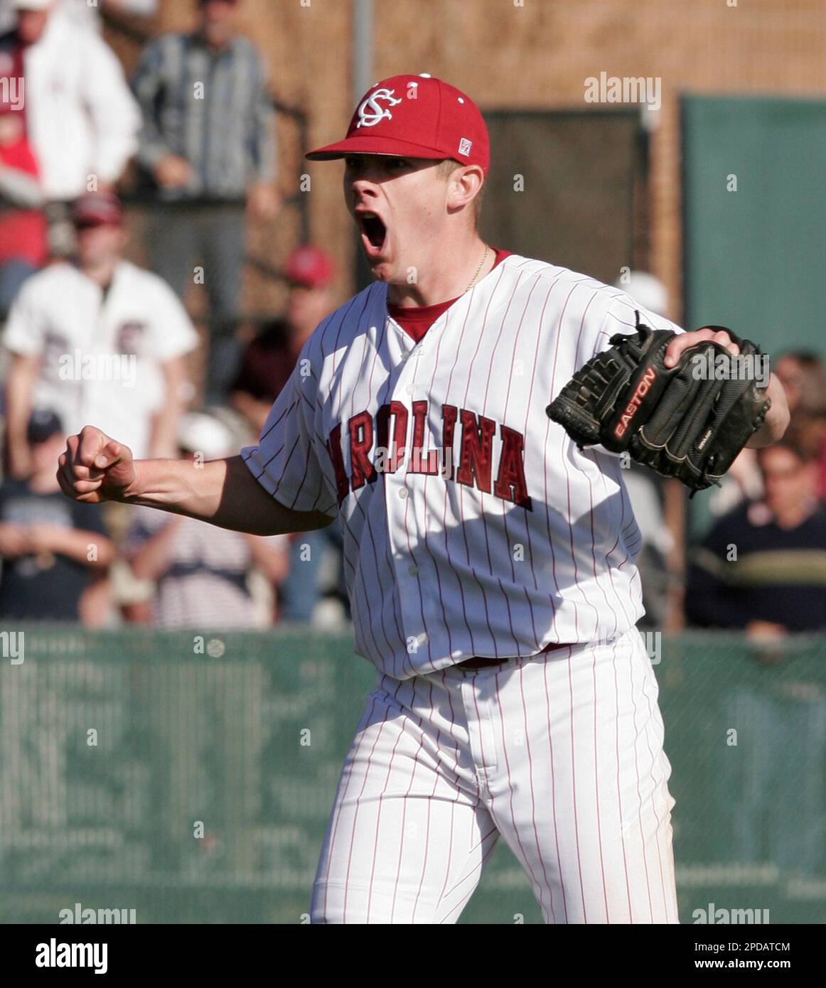 South Carolina pitcher Andrew Cruse (15) celebrates after throwing the ...