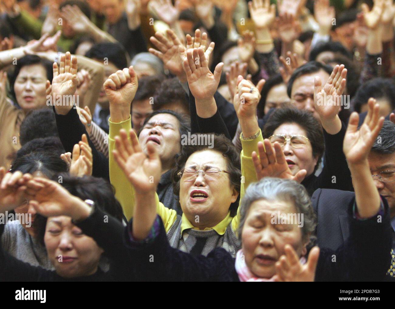 South Korean Christians pray during a special service for North Koreans ...