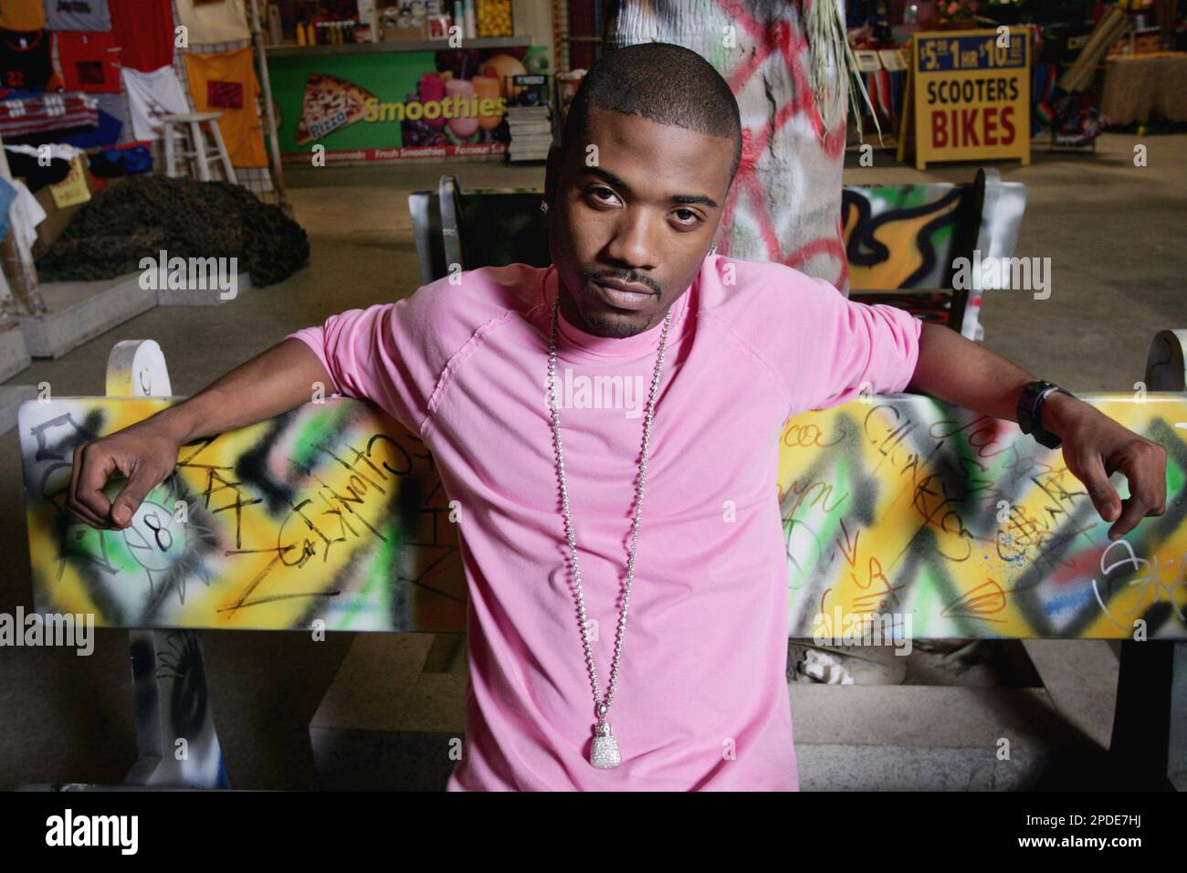 Ray J poses on a set depicting the Venice Beach boardwalk during a ...