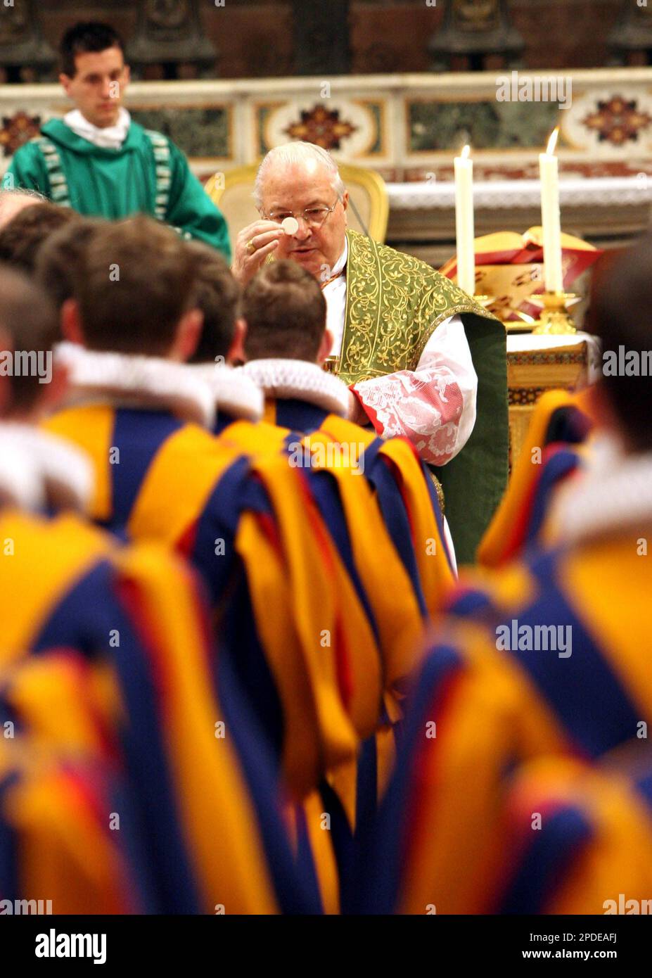 Swiss Guards , in their full blue- and-yellow bloomered dress uniforms ...
