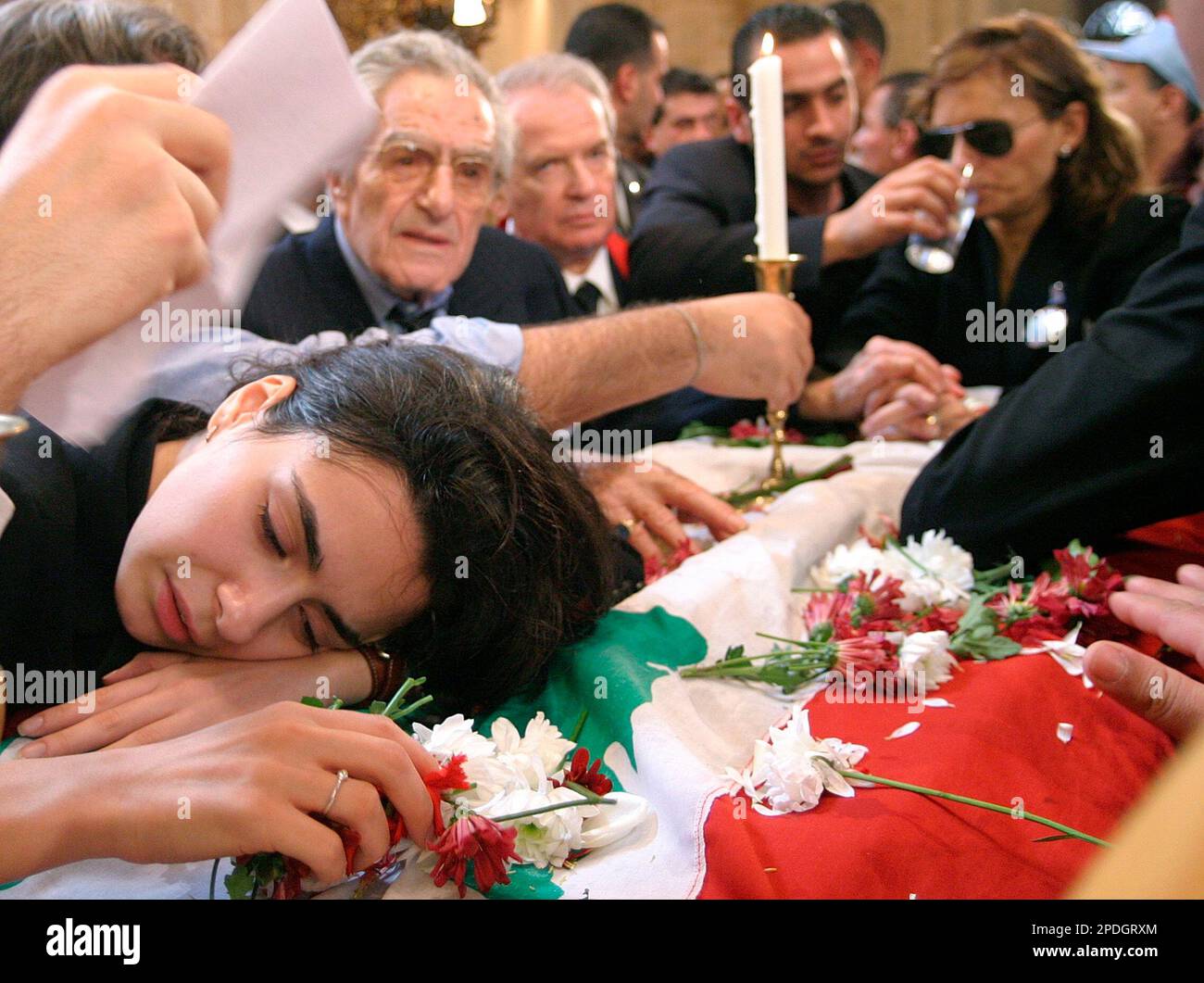 Lebanese Nayla Tueni, foreground left, daughter of slain anti-Syrian ...