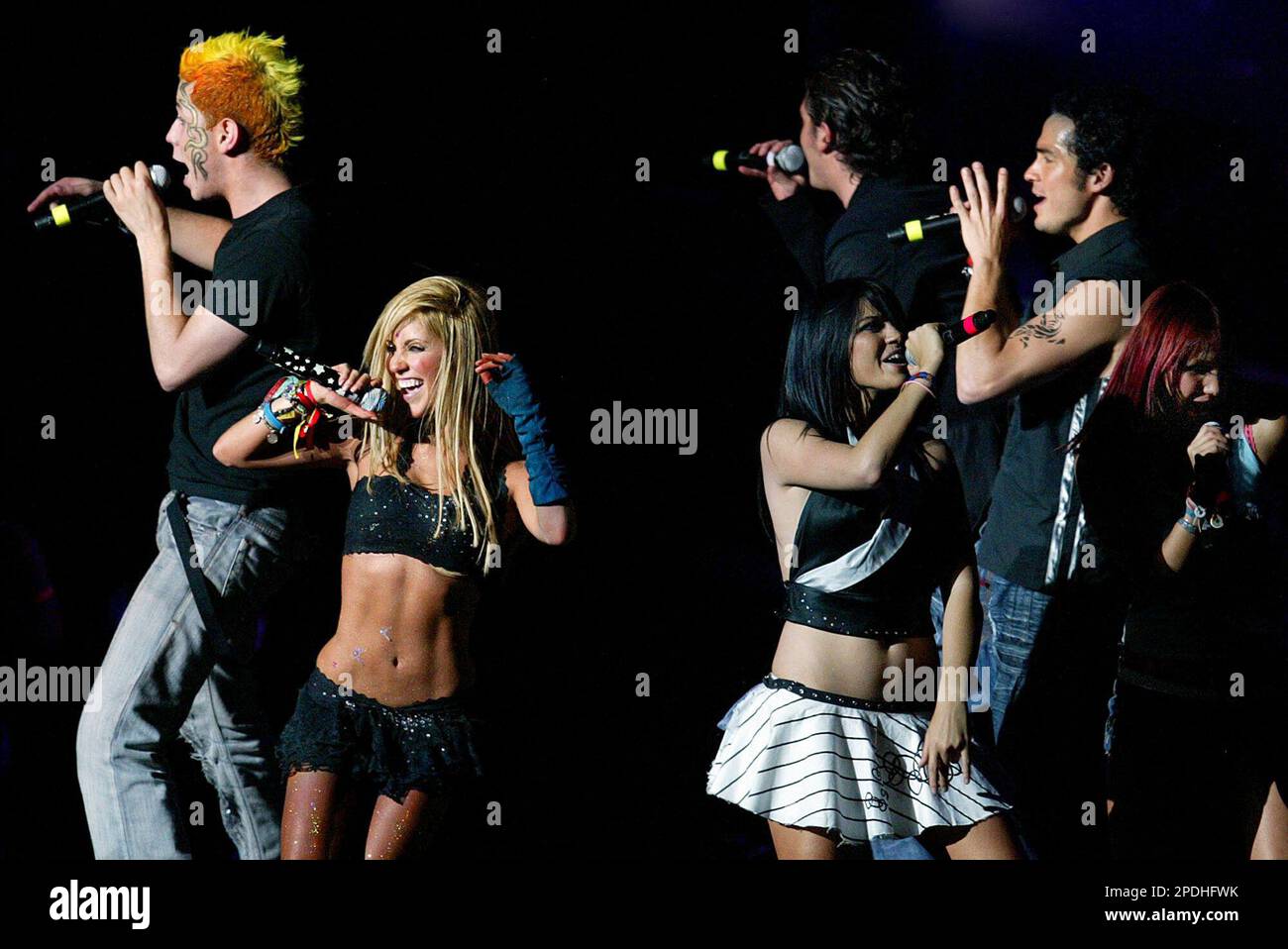 Mexican pop group RBD, from left, Christian, Anahi, Maite, Christopher ...