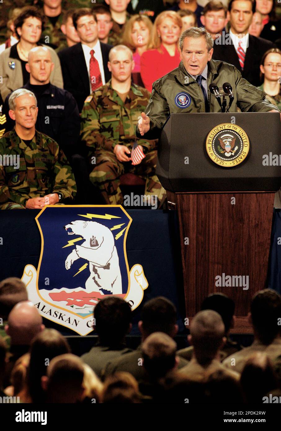 President Bush speaks to military personal and their families at ...