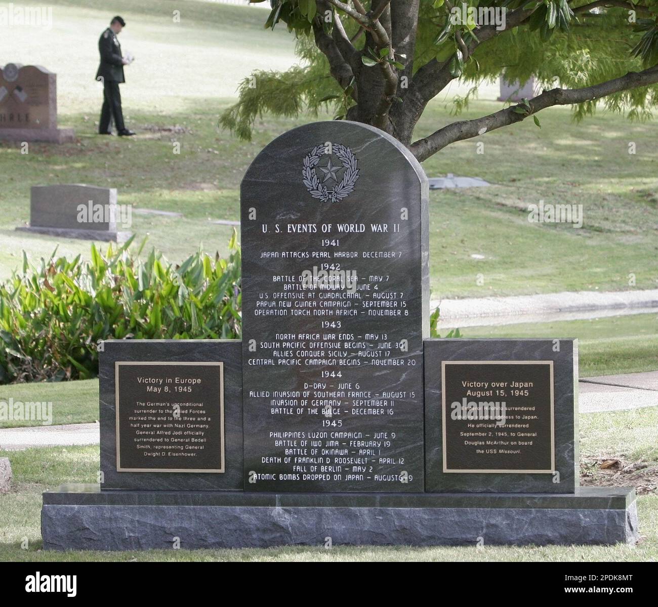 A monument listing the major events of World War II, and marking the ...