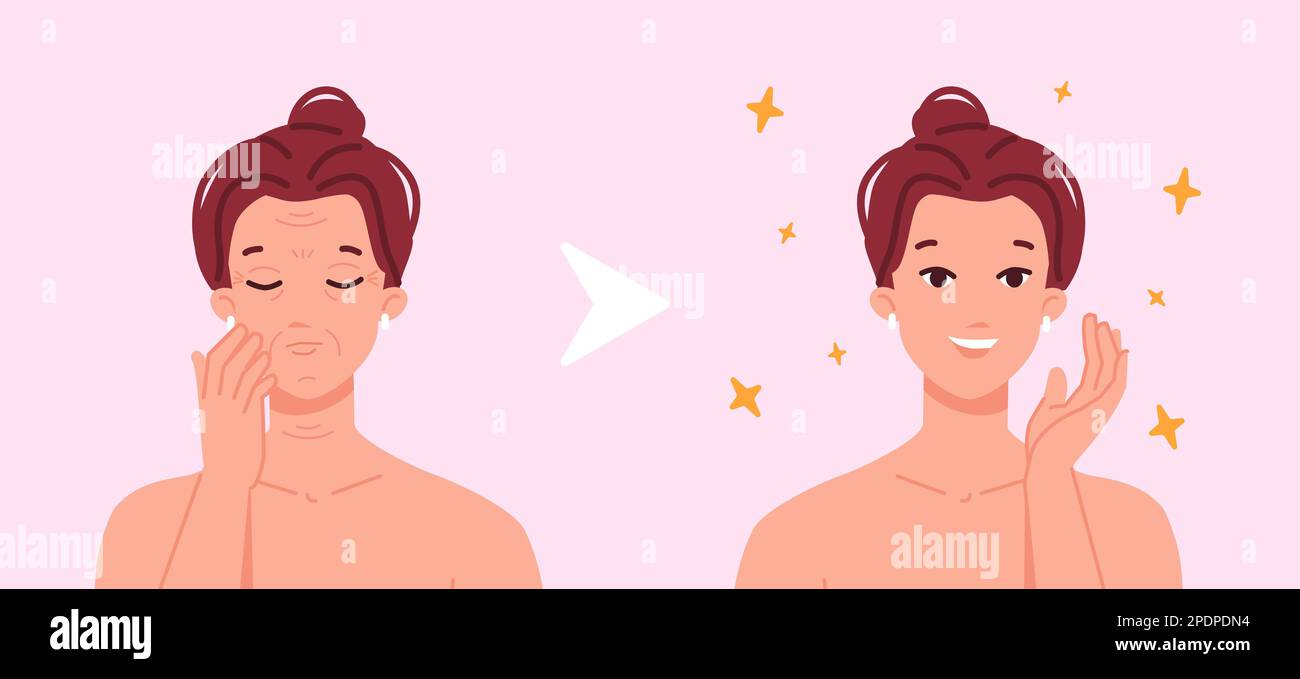 Face après plis. Comparez les peaux de dame, les femmes ridée ...