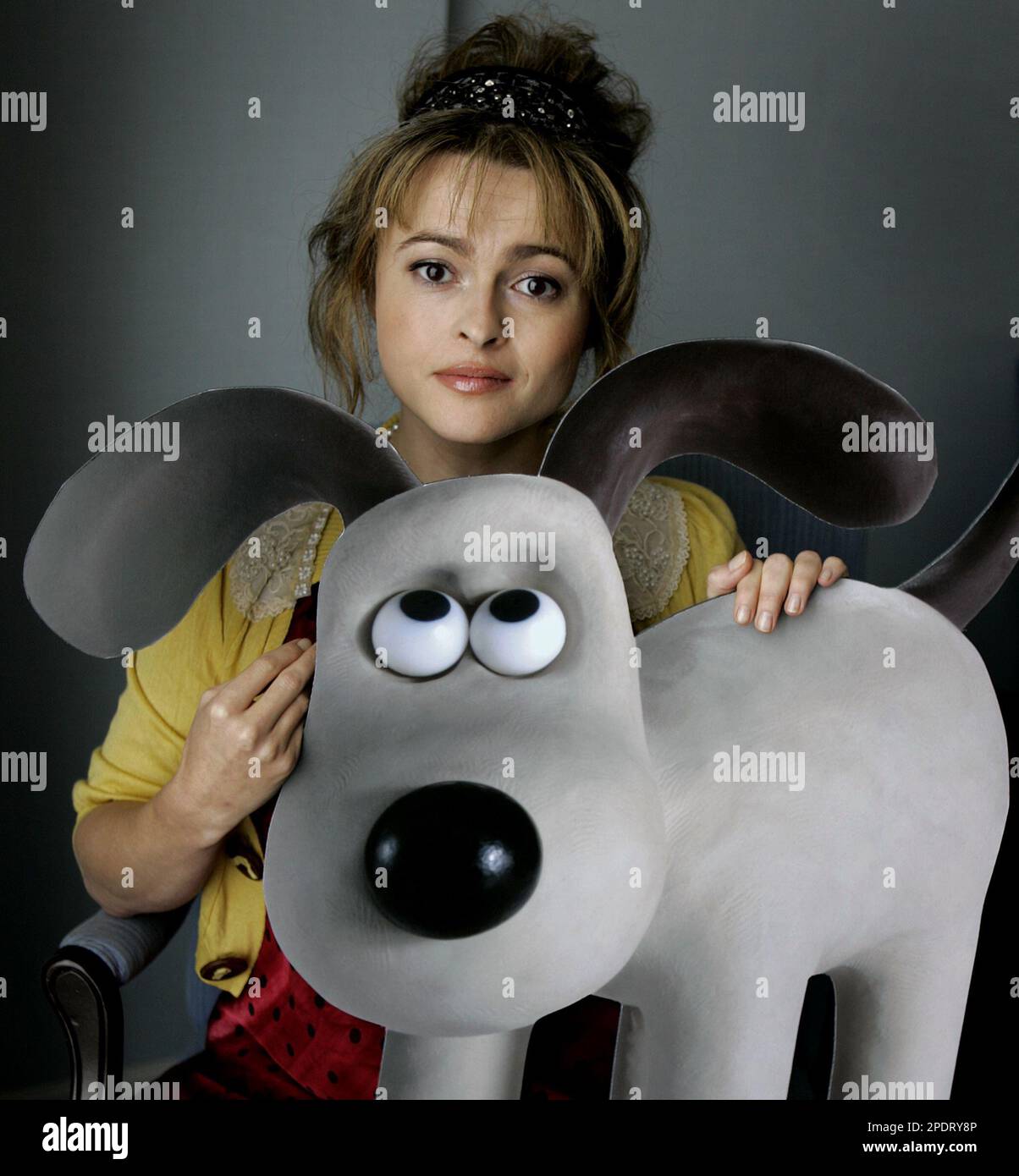 Helena Bonham Carter sits with a Gromit figure in Toronto, Wednesday ...