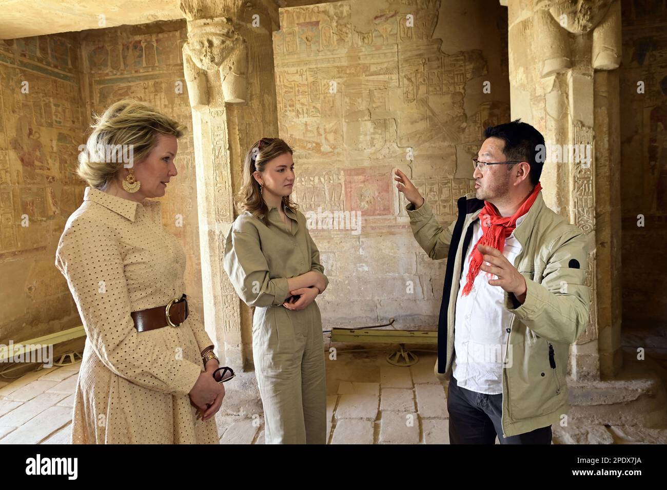 Thèbes, Égypte, mercredi 15 mars 2023. Reine Mathilde de Belgique ...