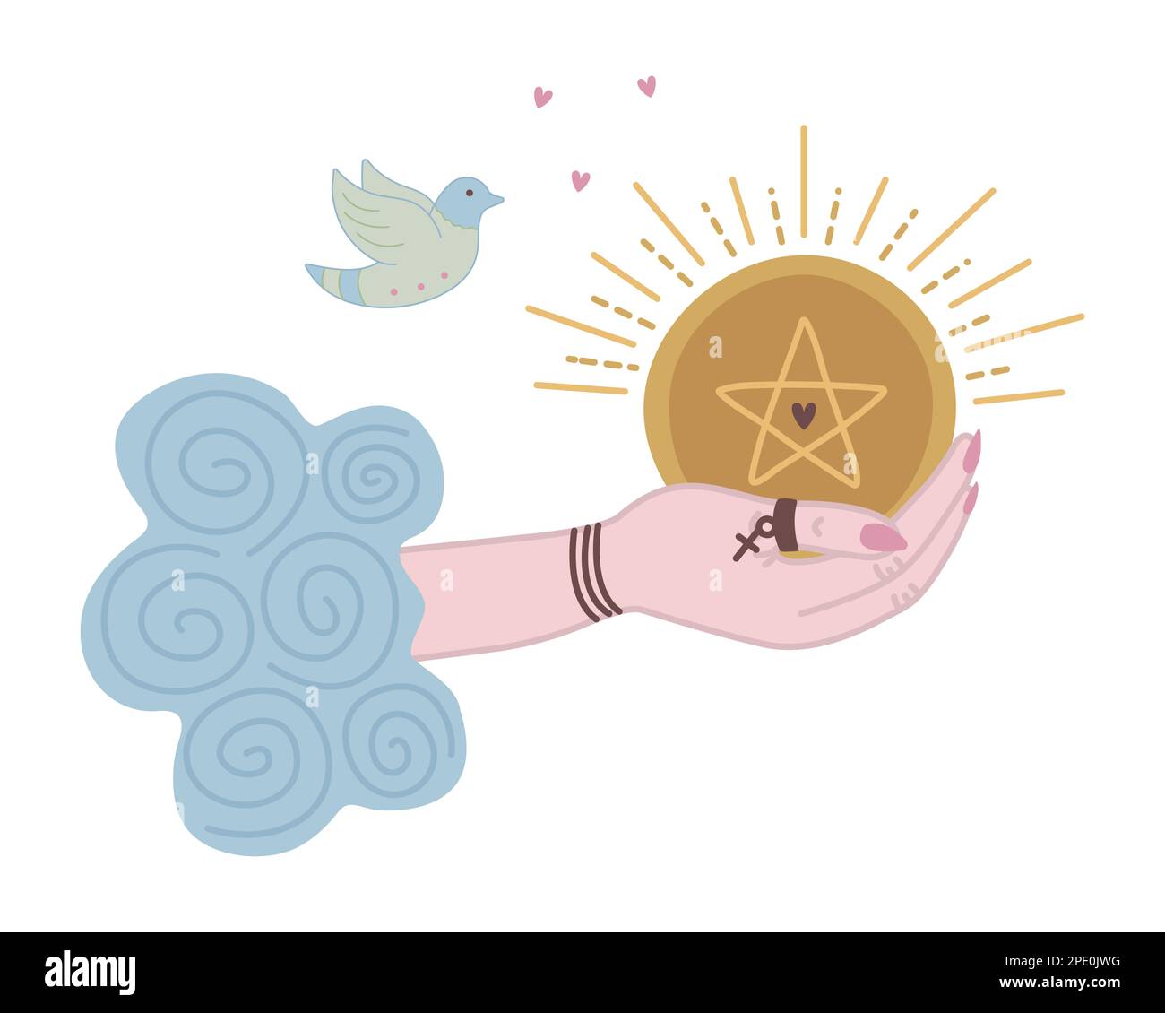 L'as des pentacules, symbole de carte de tarot en style boho. Le ...