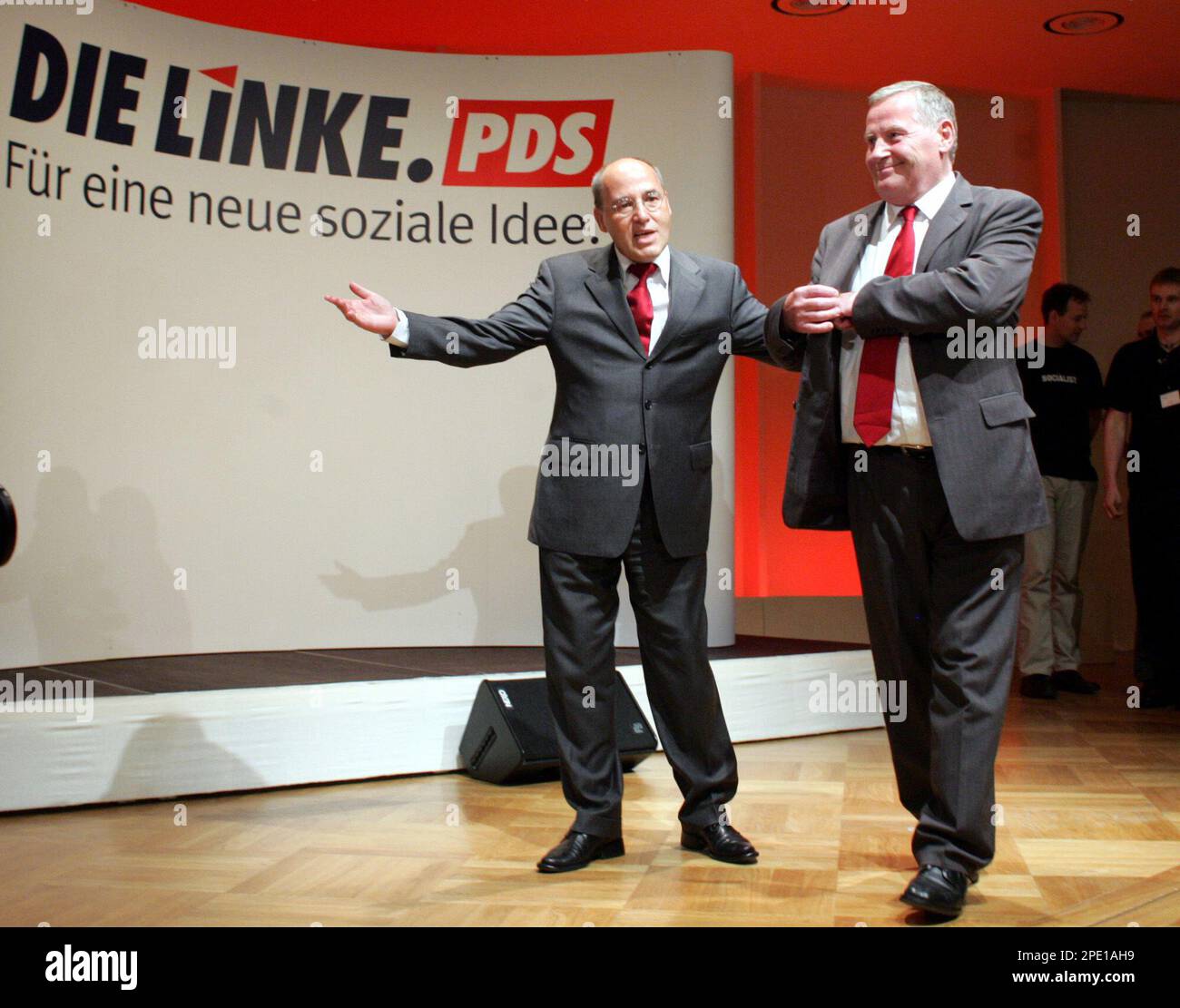 Lothar Bisky, right, chairman of the former East German communists, the ...