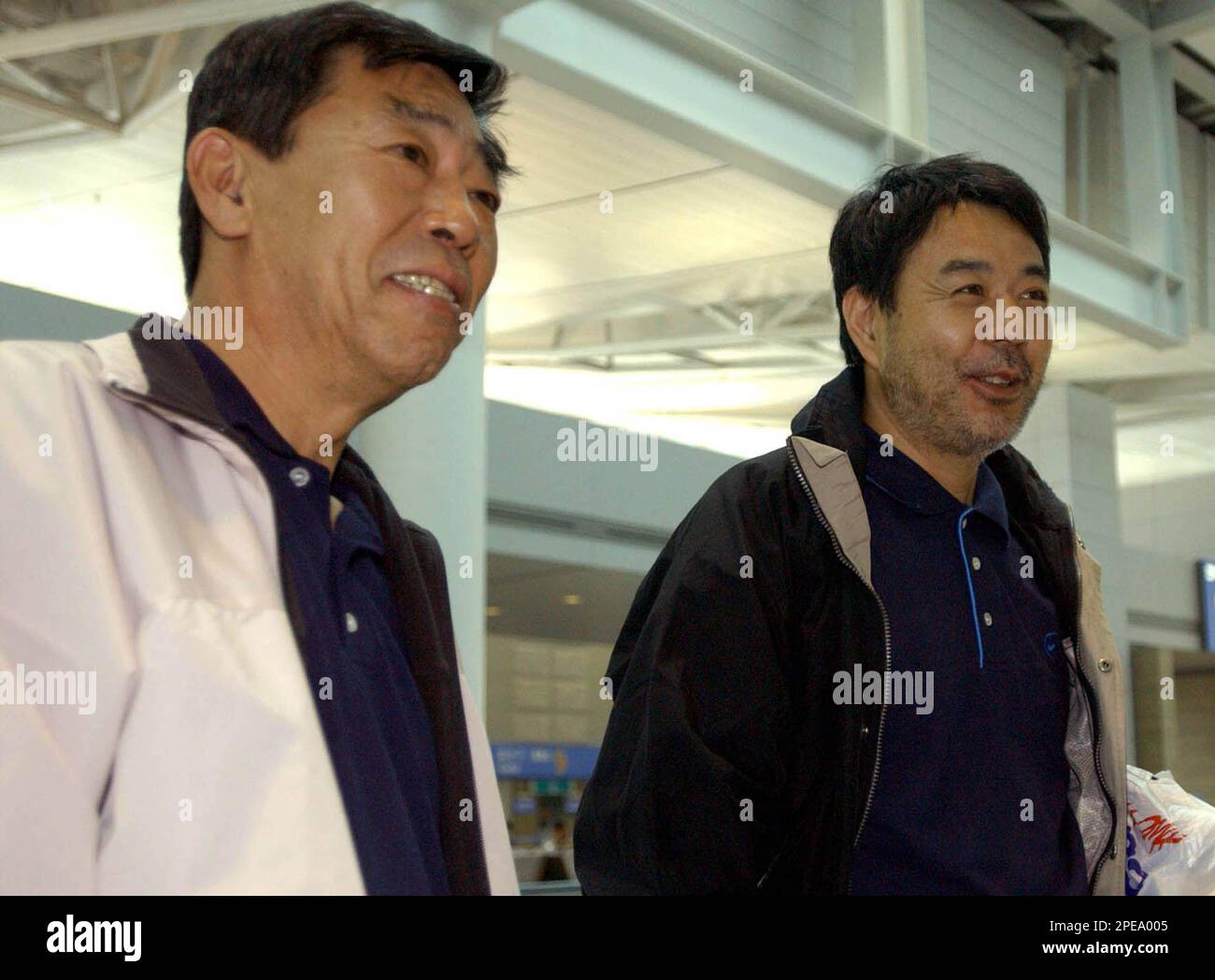 Released two Japanese seamen, 56-year-old captain Nobuo Inoue, left, and 50-year-old chief ...