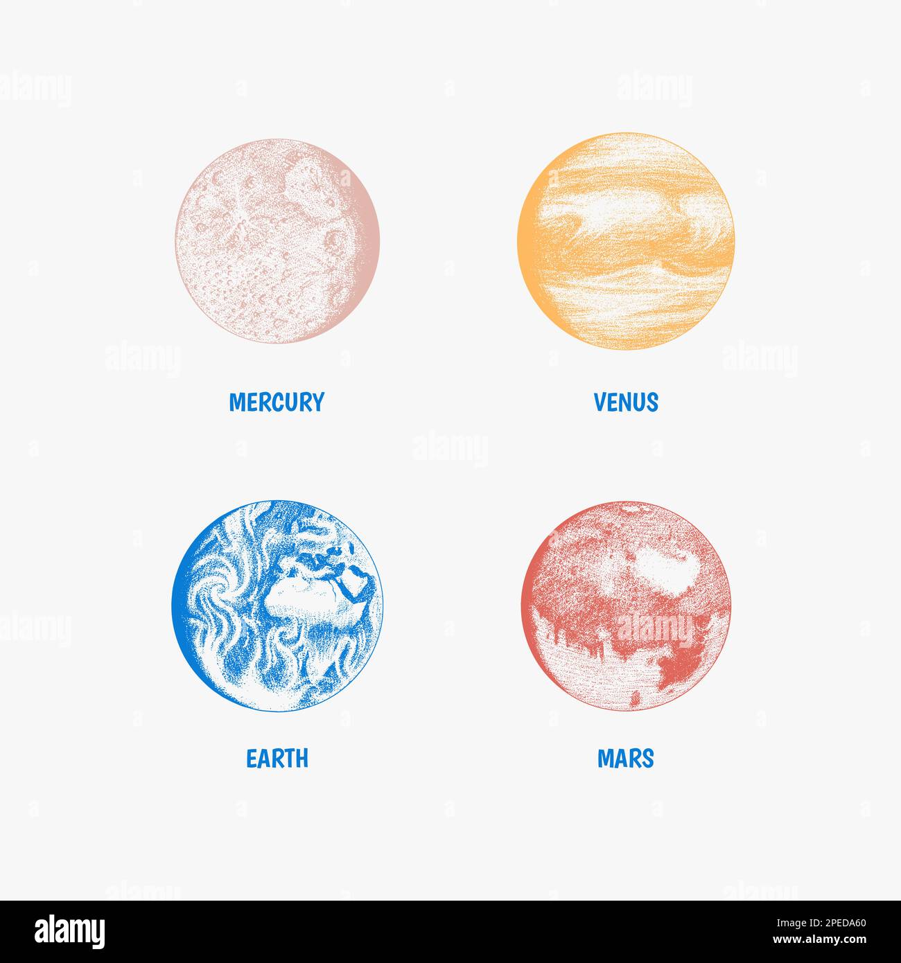 Planètes dans le système solaire. La lune et le soleil, le mercure et ...