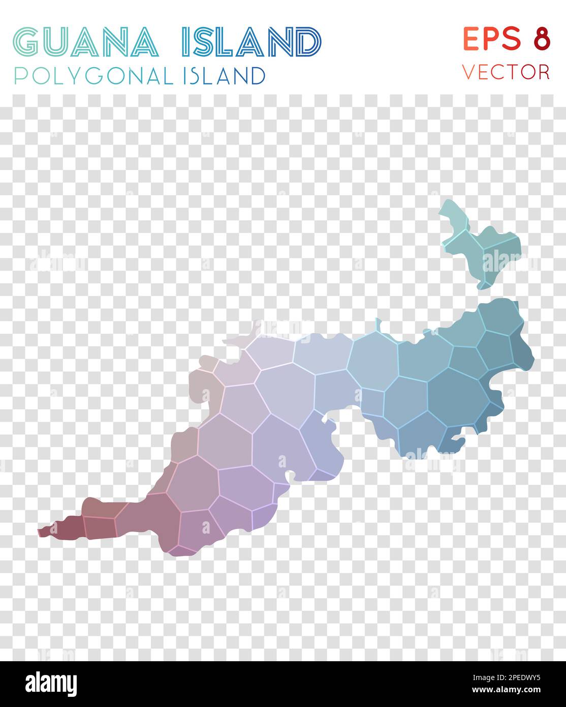 Carte polygonale de l'île de Guana, île de style mosaïque. Rare bas ...