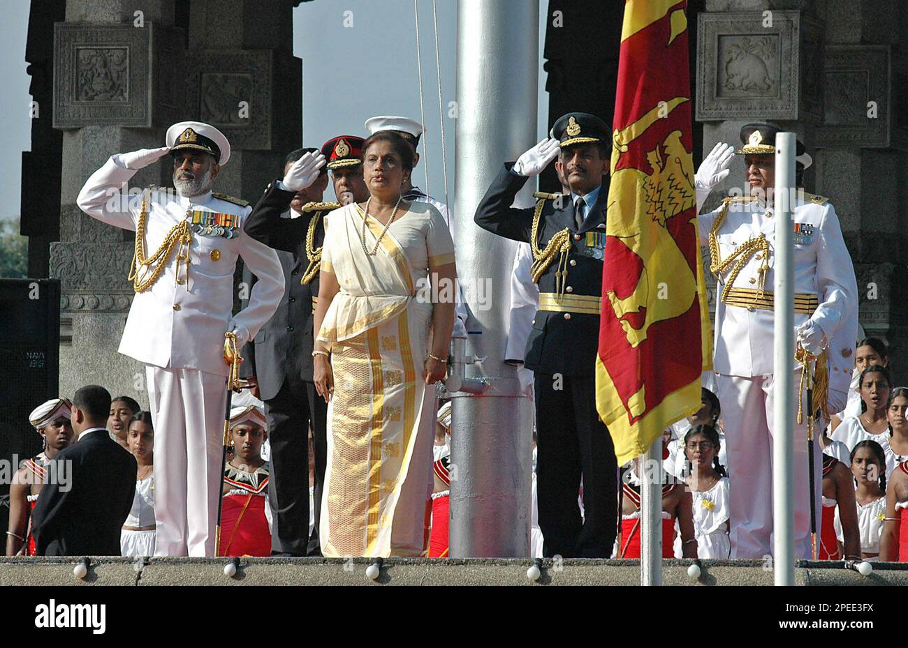 Sri Lankan President Chandrika Kumaratunga, third left, stands at ...