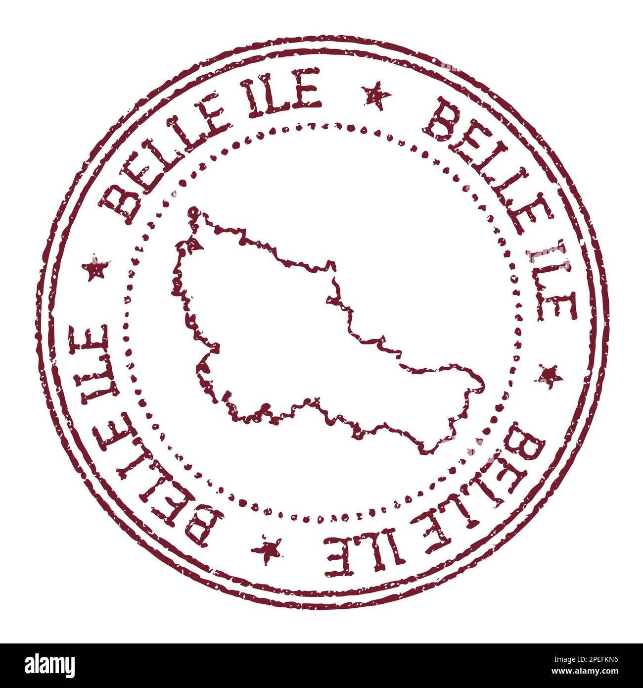 Timbre rond en caoutchouc Belle Ile avec carte de l'île. Timbre ...