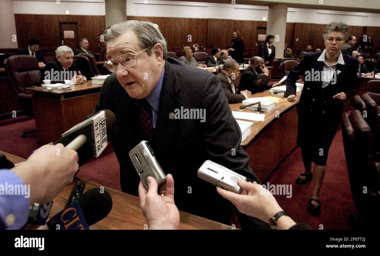 Chicago Alderman Burton Natarus speaks with reporters Tuesday, Jan. 11 ...