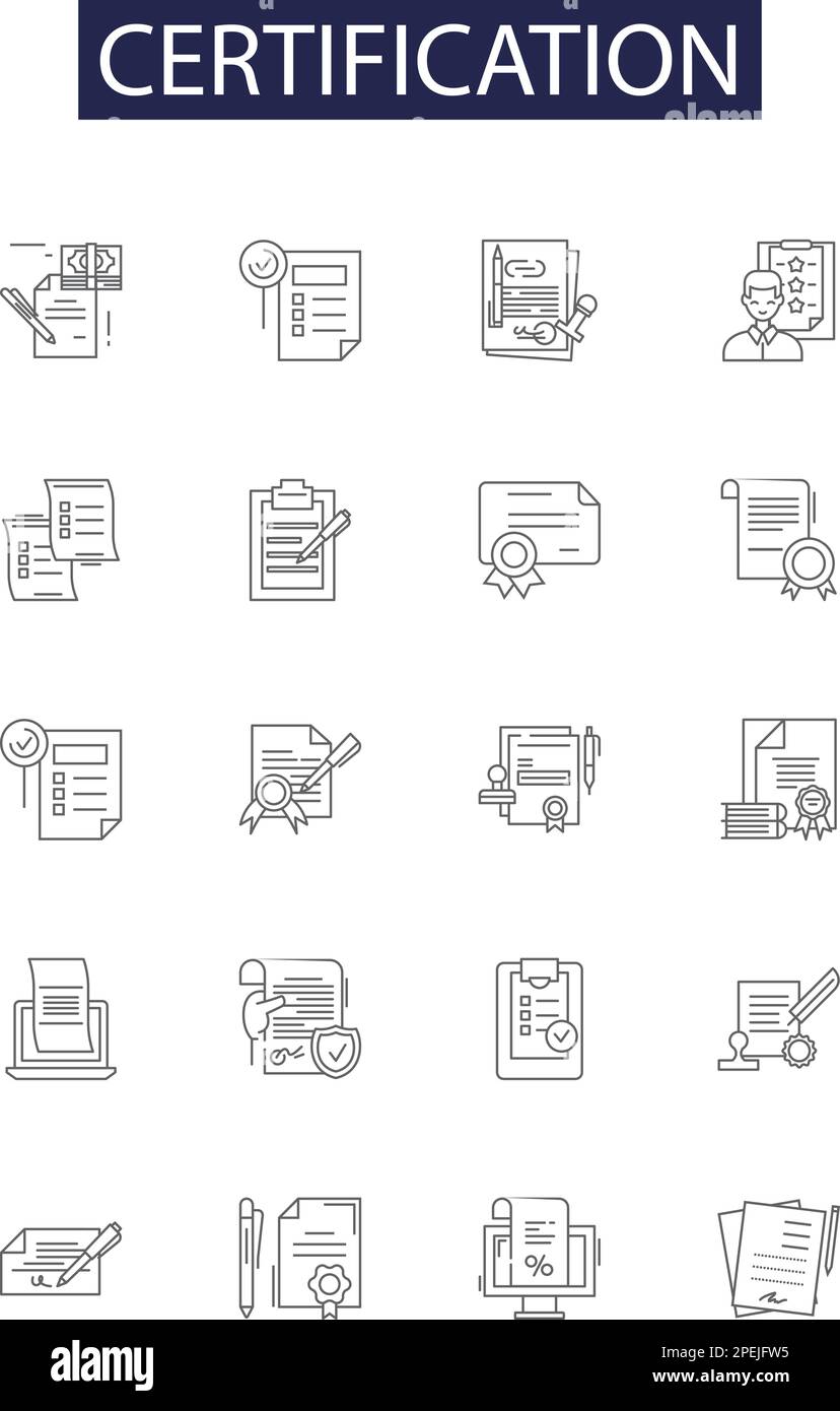 Symboles et signes vectoriels de la ligne de certification. Autorisation, certification ...
