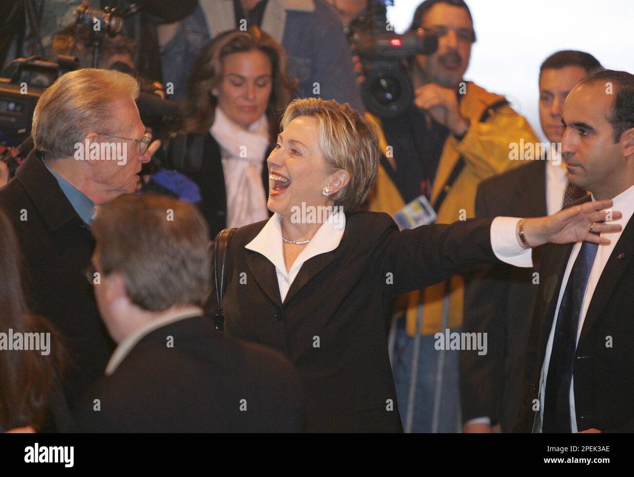 Sen. Hillary Rodham Clinton (D-N.Y.), center, and Larry King arrive ...