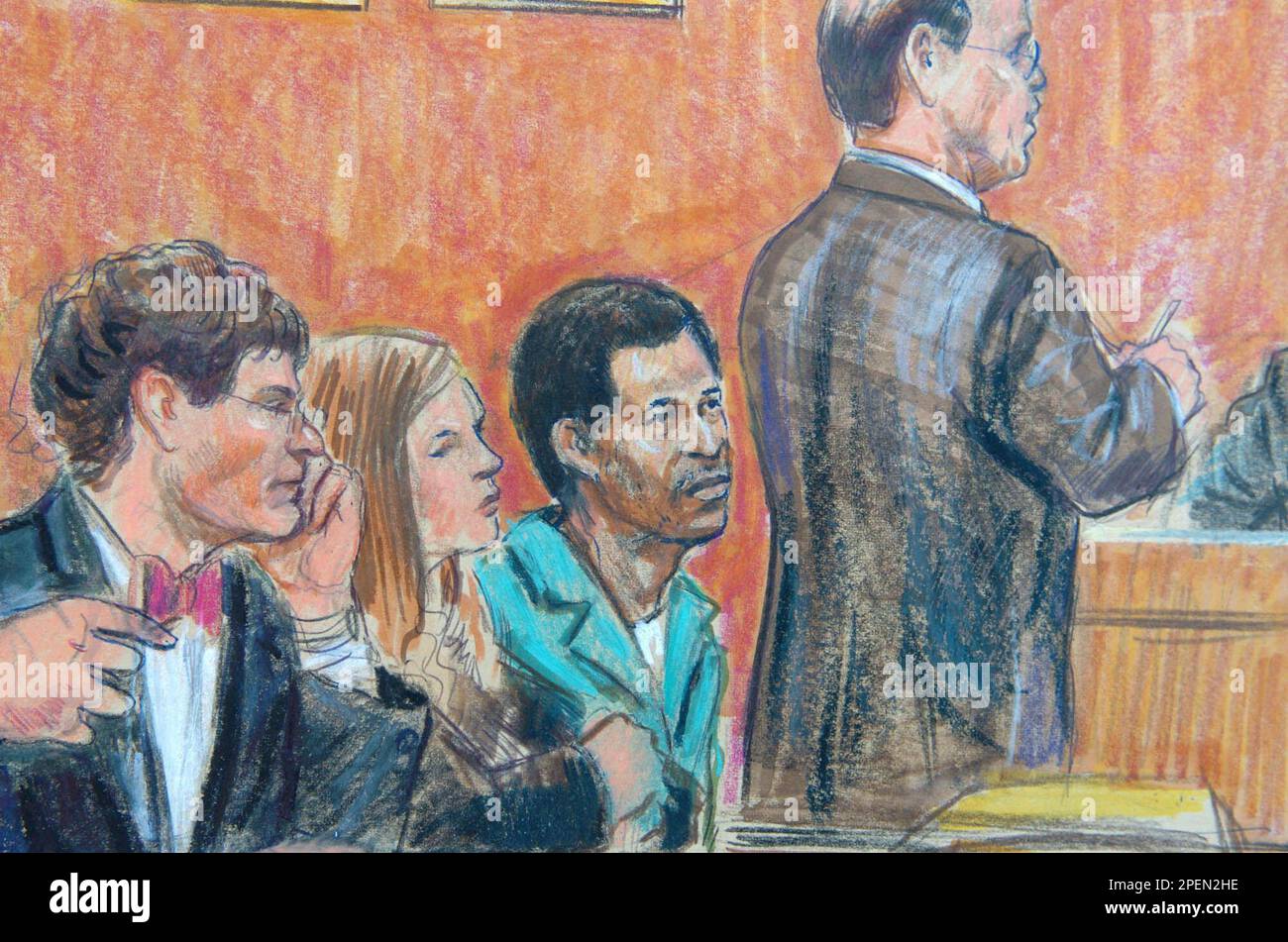 Artist rendering of convicted sniper John Allen Muhammad, second from ...