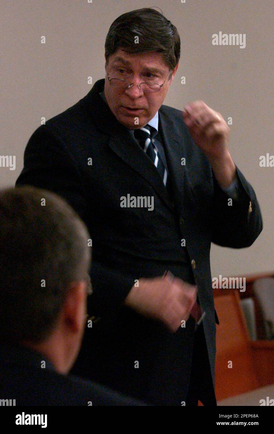 Salt Lake County prosecutor Kent Morgan is seen in court at the ...