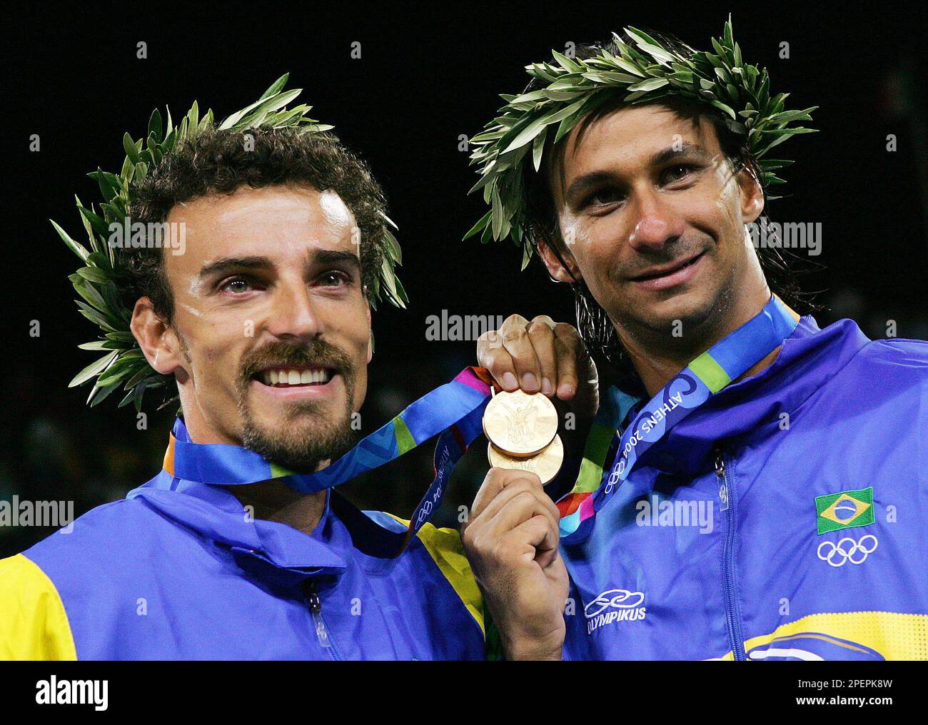 Brazil's Emanuel Rego, left, and his teammate Ricardo Santos pose with ...