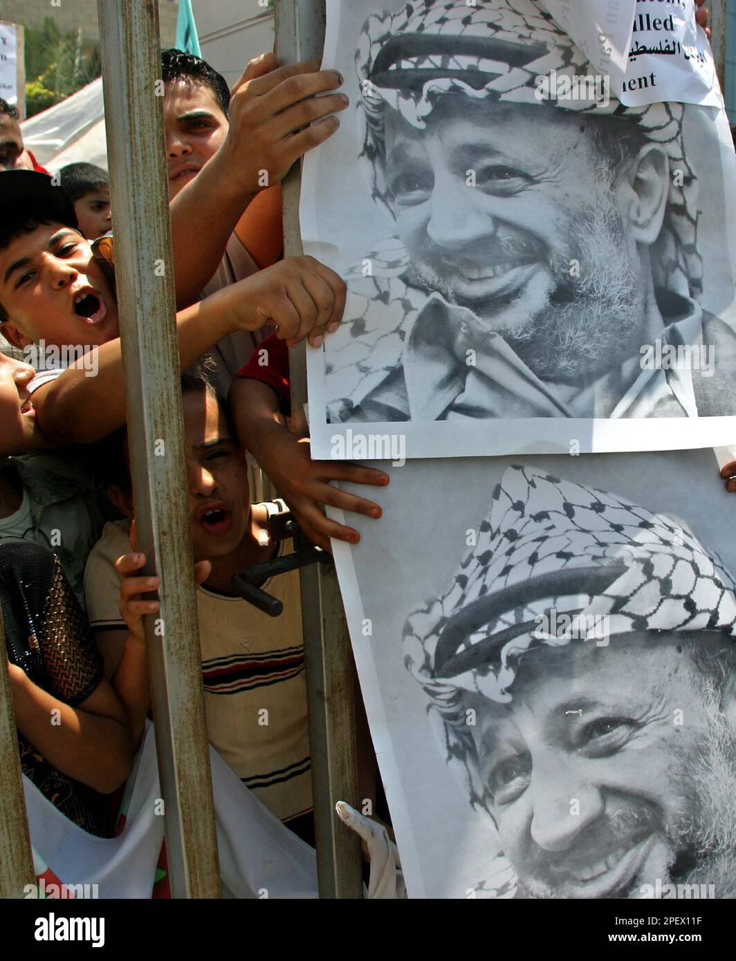 Palestinian boys from the Mini Palestinian parliament, based in Rafah ...