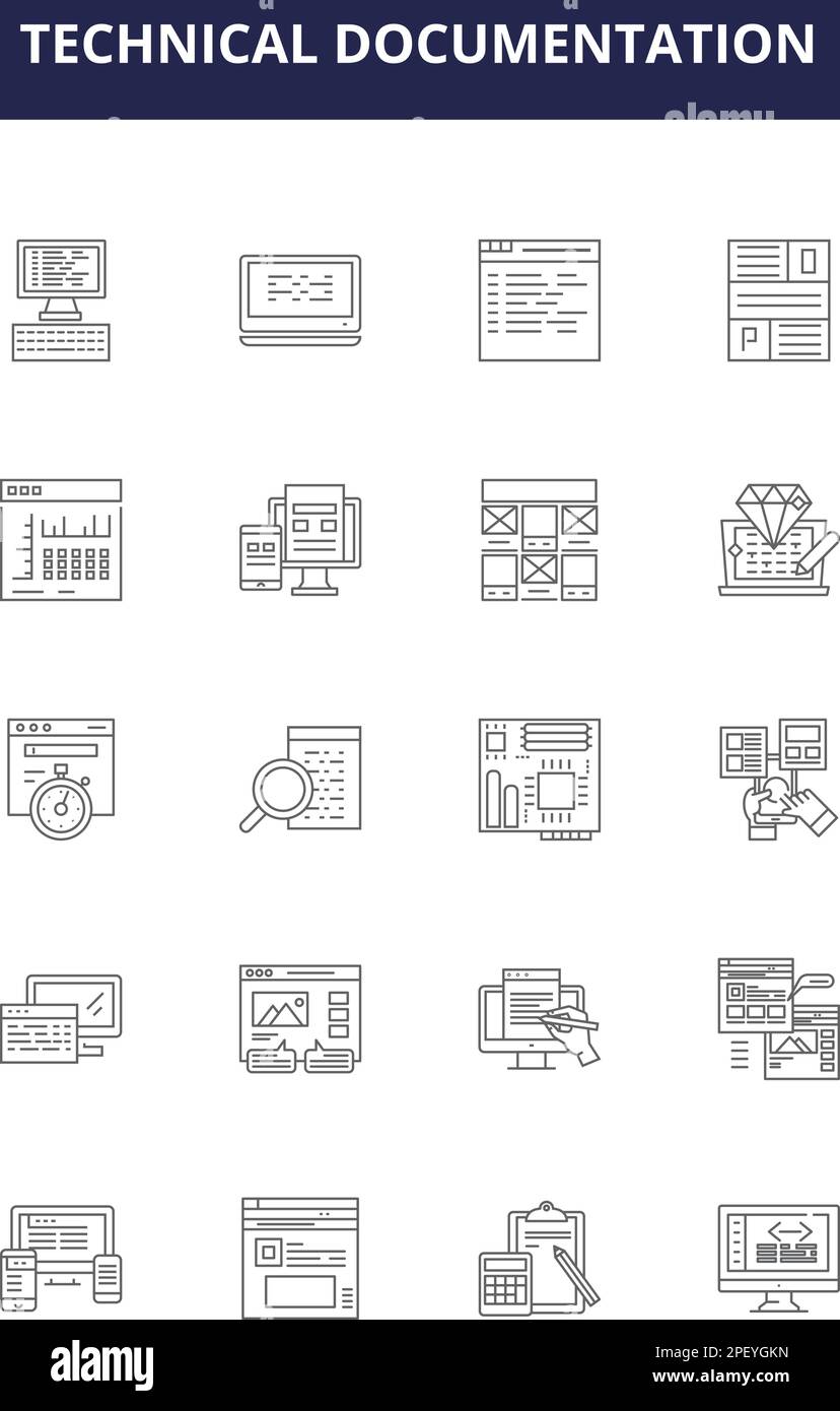 Symboles et signes vectoriels de la documentation technique. Guide, aide, support, Tutorial ...
