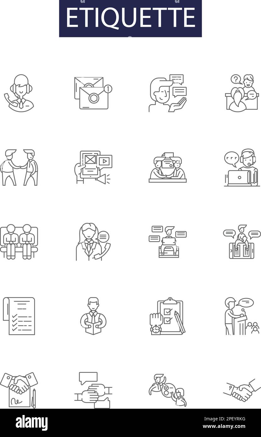 Icônes et signes vectoriels de ligne d'étiquette. politesse, décorum ...