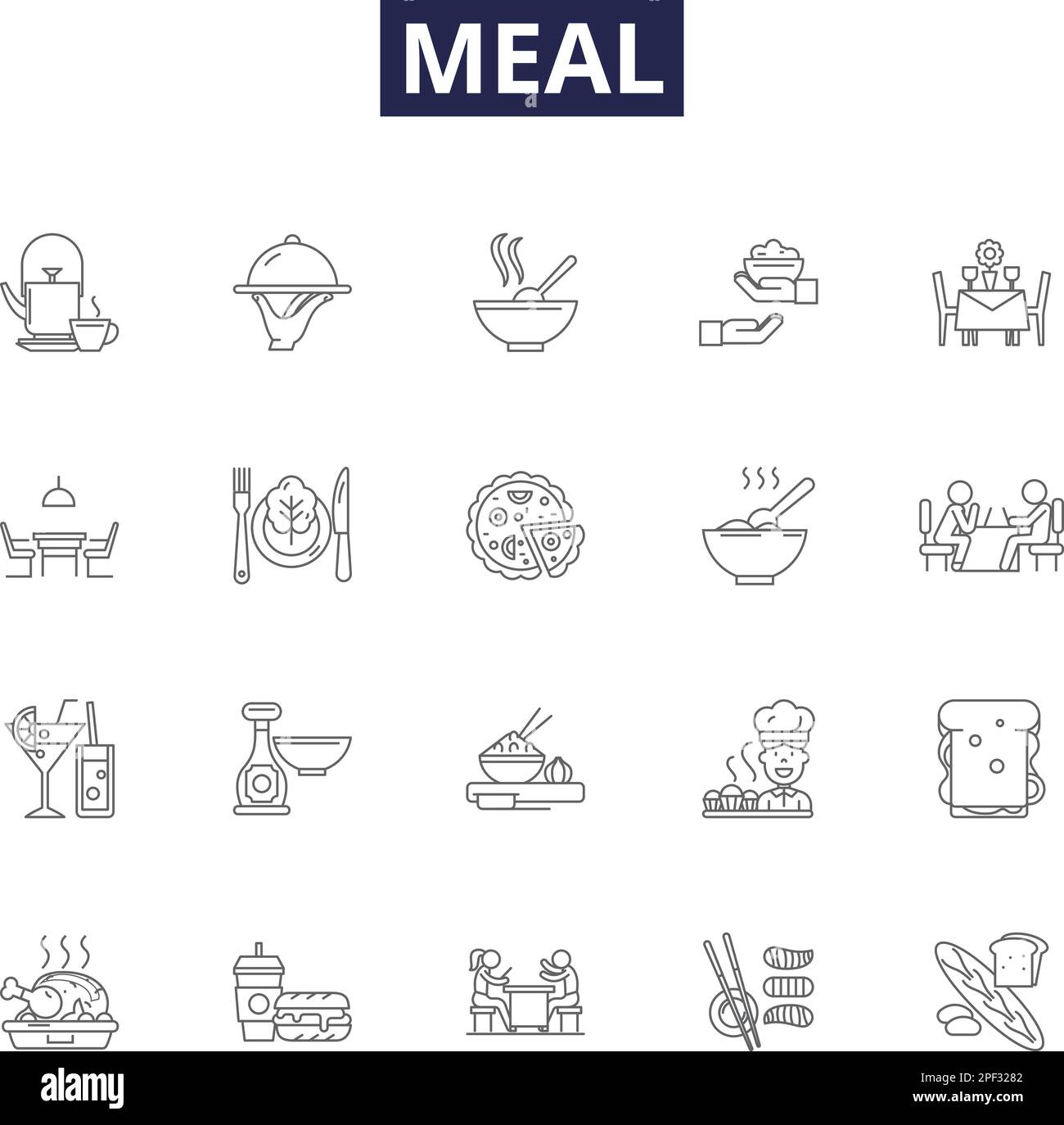 Symboles et signes vectoriels de la ligne de repas. Recette, petit ...