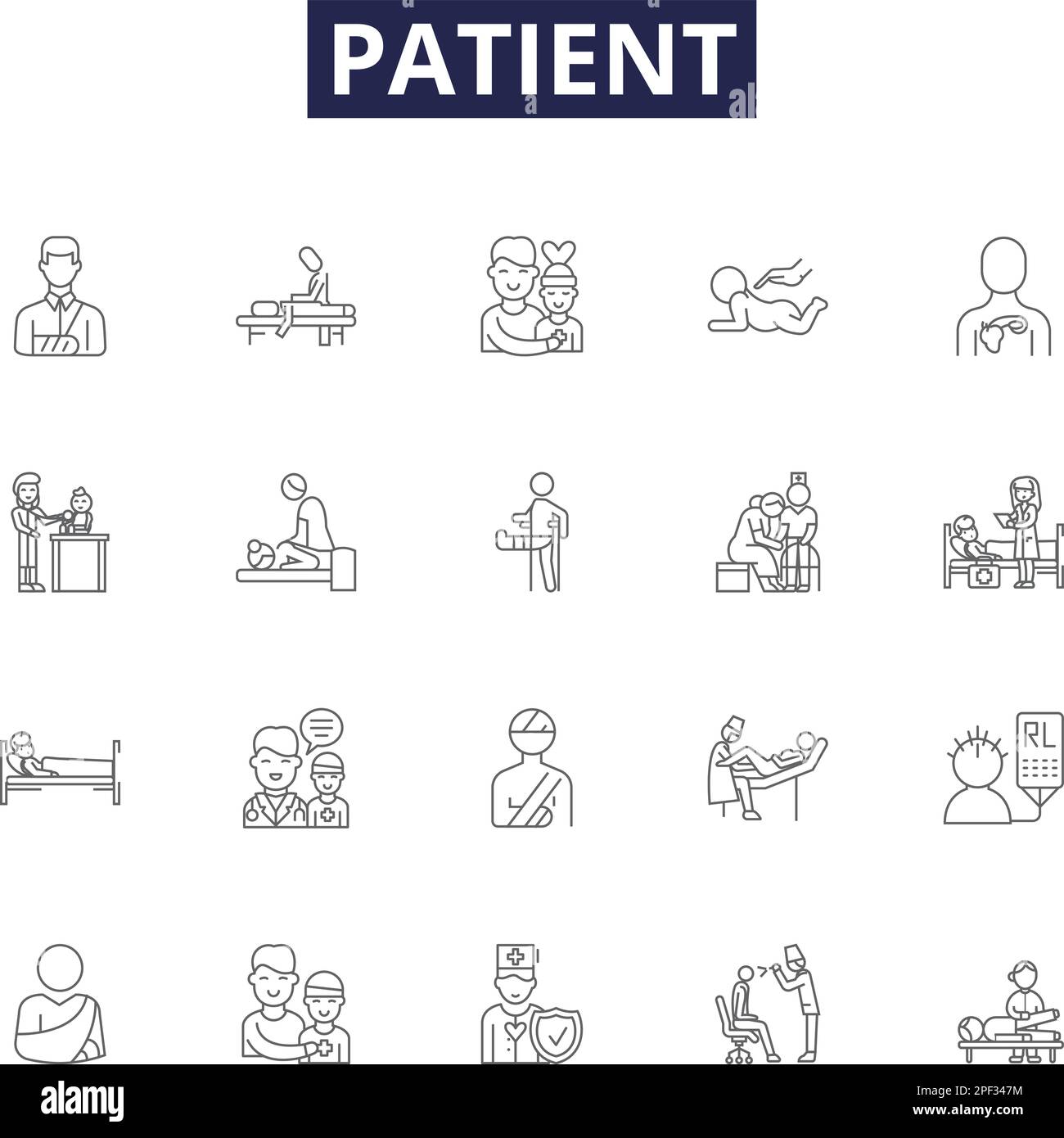 Icônes et signes du vecteur de ligne du patient. Malade, malade ...